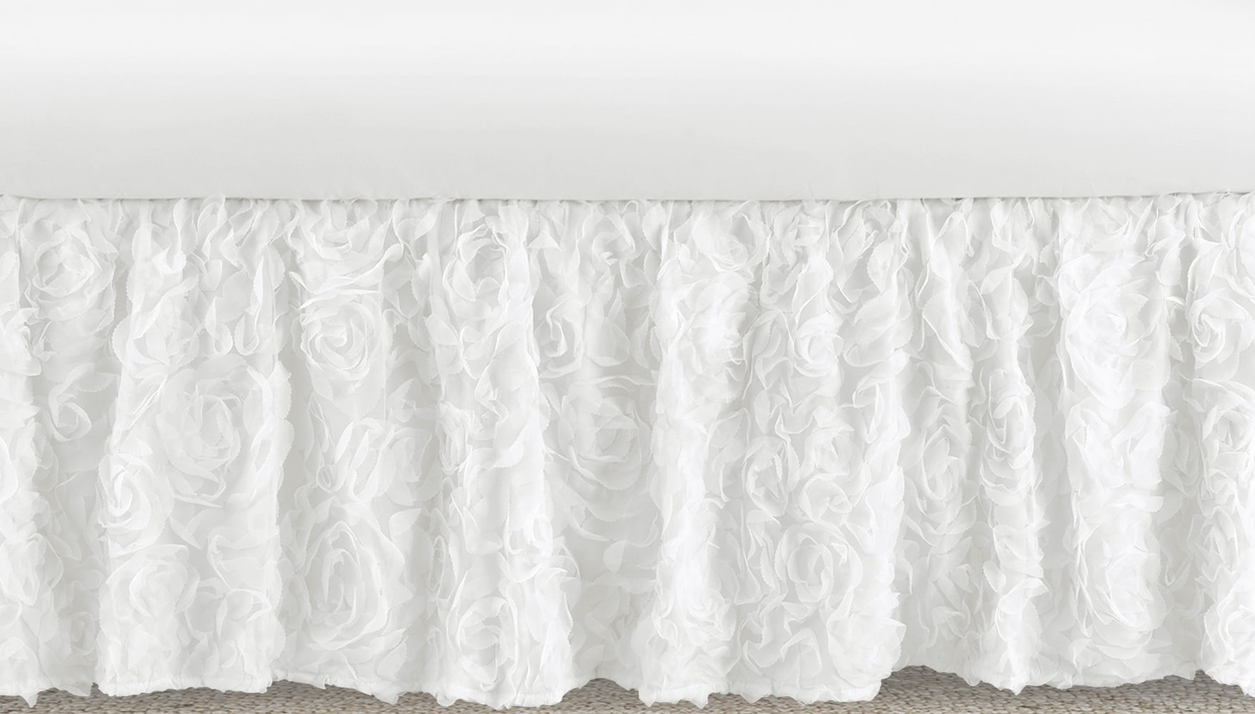White Floral Rose Dust Ruffle Crib Skirt by Sweet Jojo Designs ...