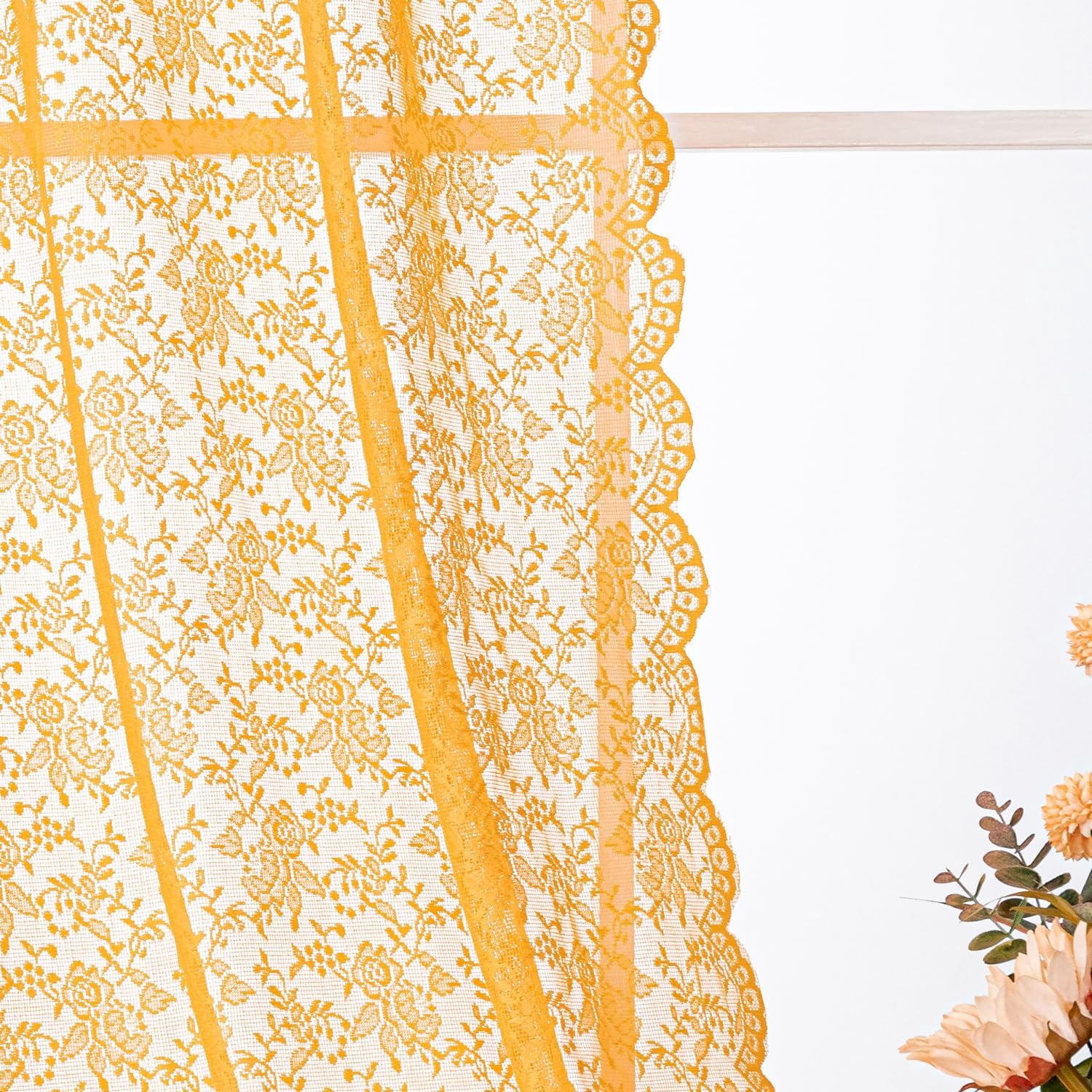 White Floral Rose Lace Sheer Window Curtain Valances, Vintage Lace ...