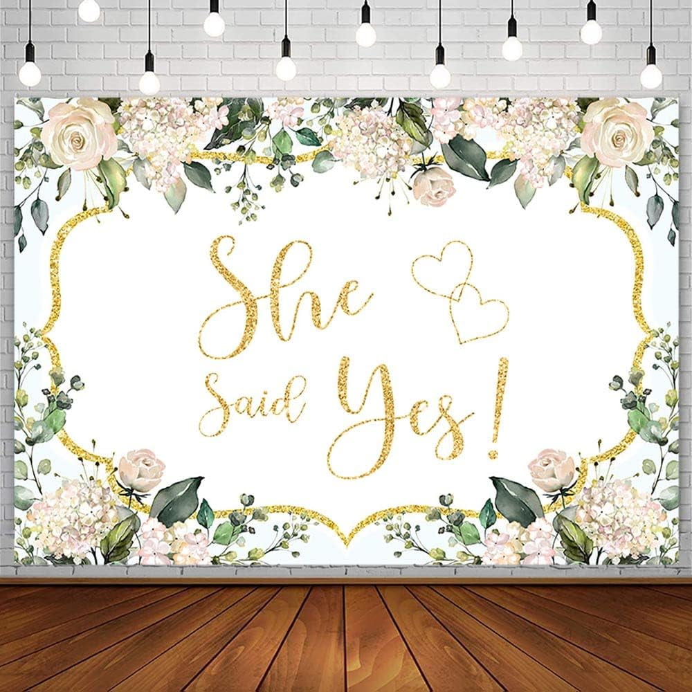 White Floral She Said Yes Backdrop Bridal Shower Party Decorations ...