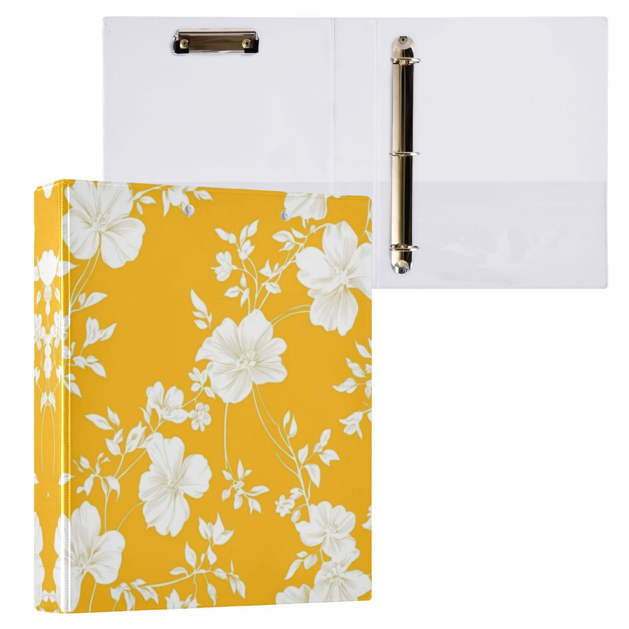 White Floral Silhouettes 3 Ring Hardcover Binders 1.5in Round Rings for ...