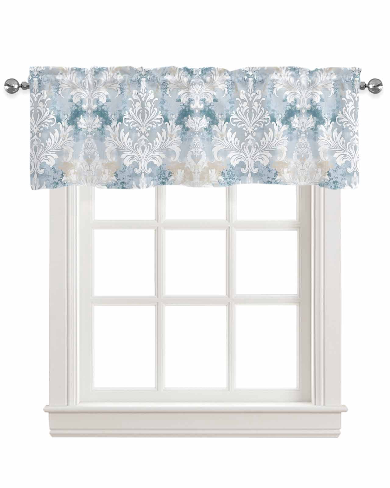 White Floral Smear Kitchen Valances for Windows Farmhouse Linen Window ...