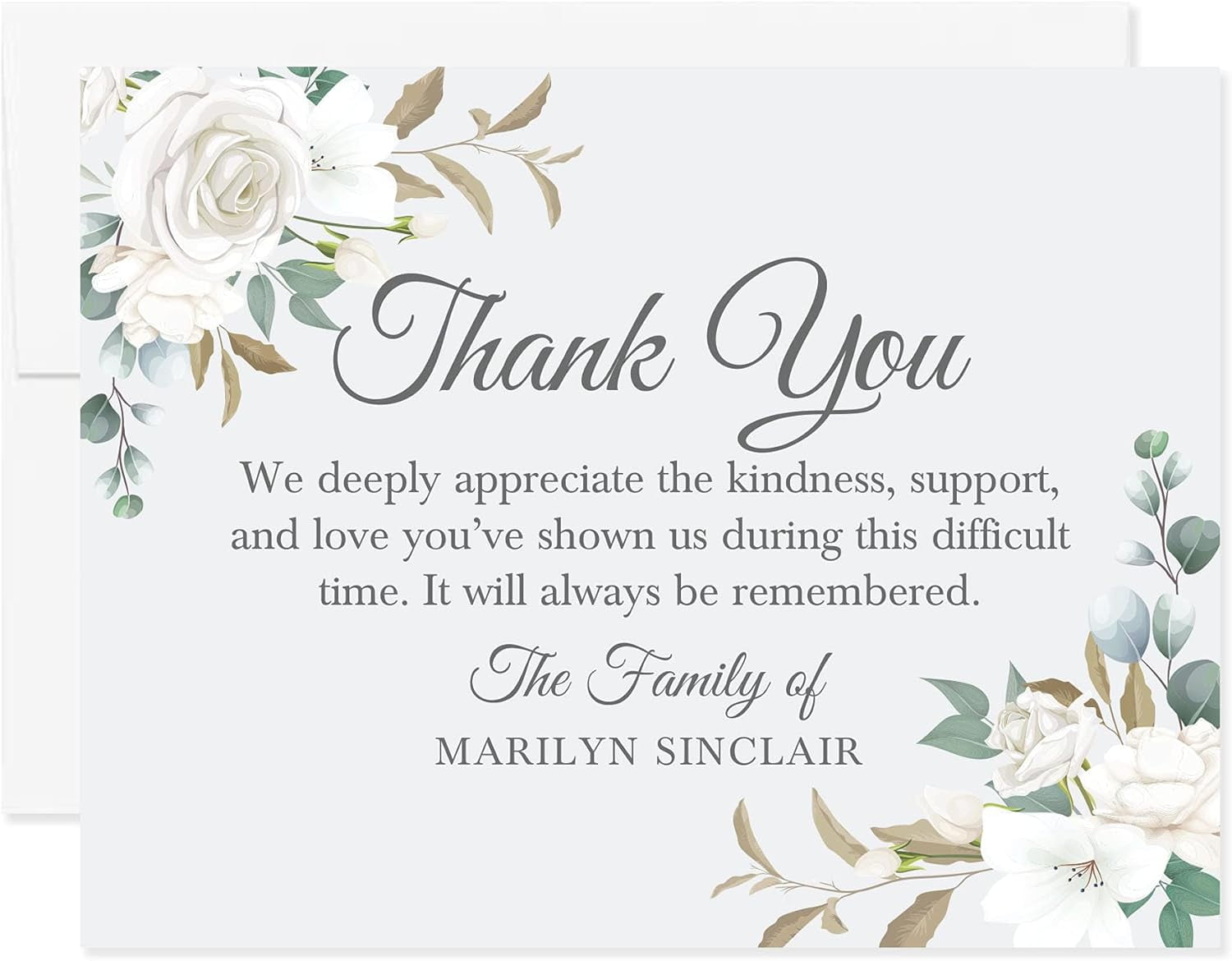 White Floral Sympathy Thank You Cards, Funeral Thank You Cards ...