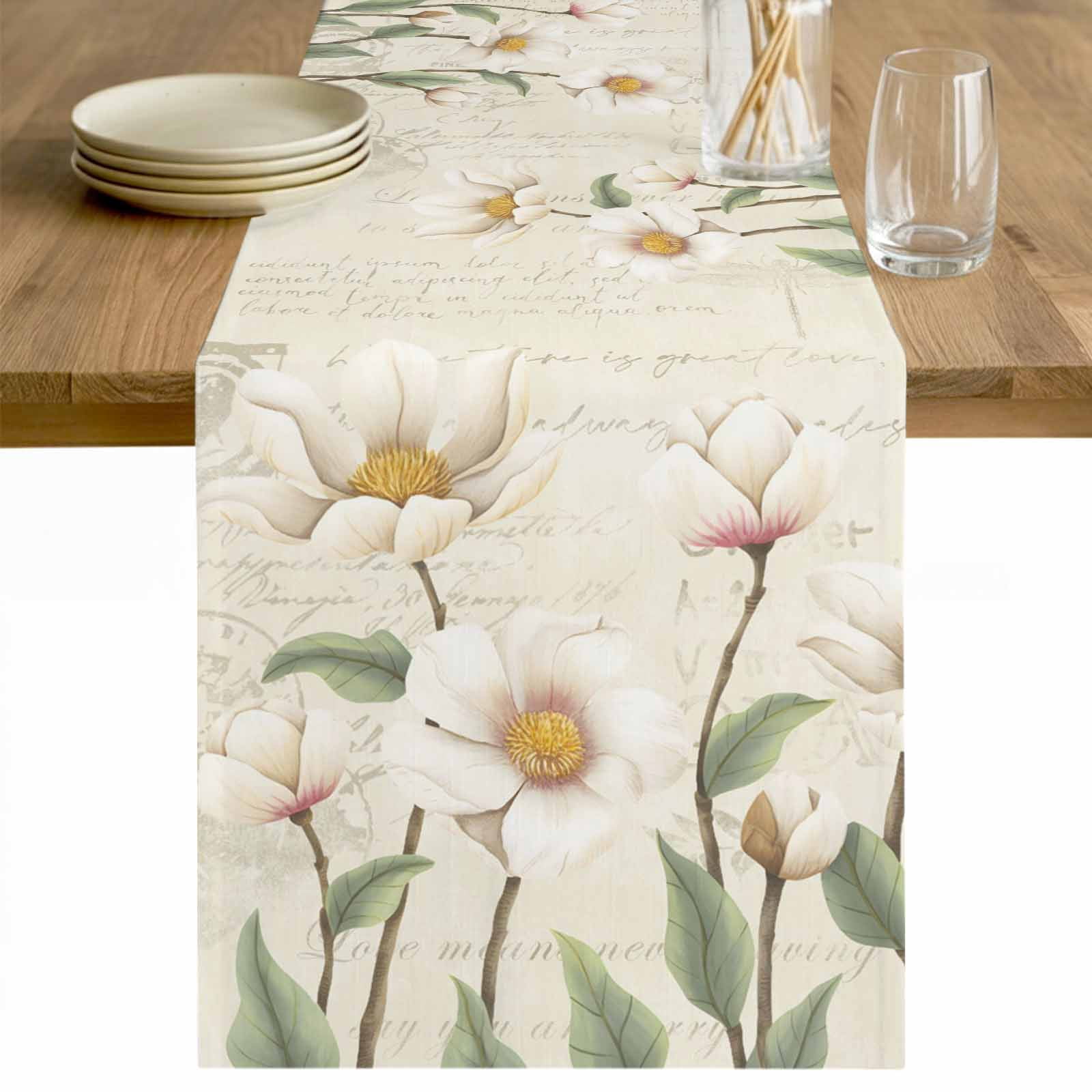 White Floral Table Runner 60 Inches Long Farmhouse Dress Scarves ...
