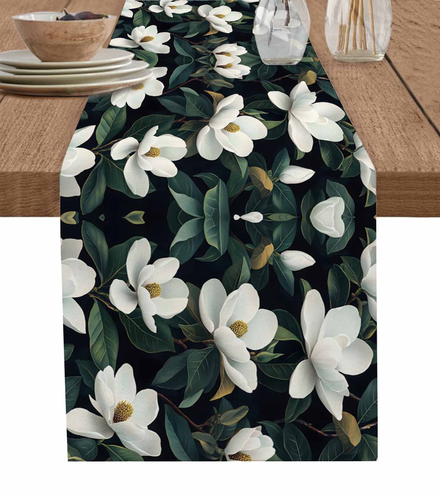 White Floral Table Runner 90 Inches, Summer Plant Summer Wildflower ...