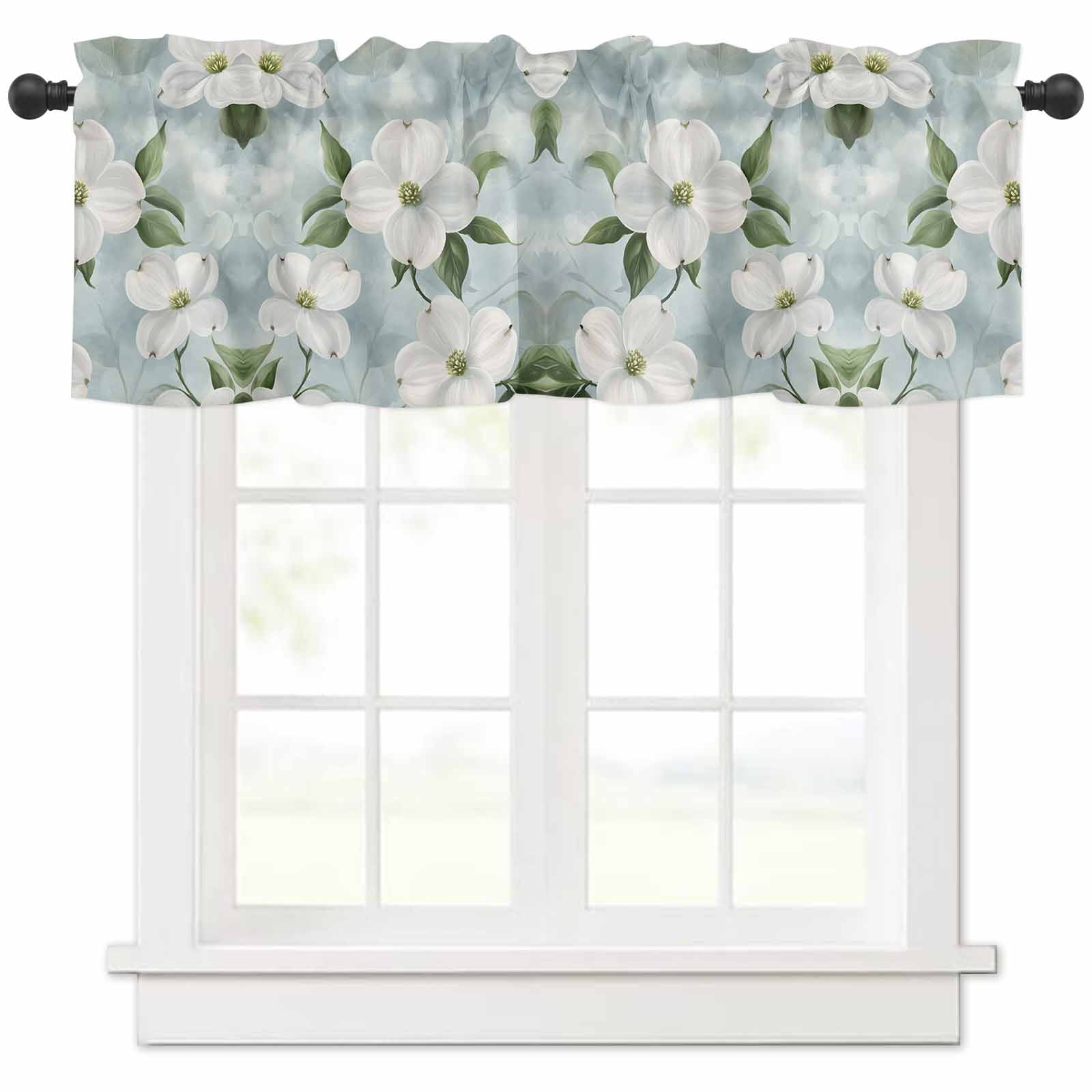 White Floral Valances for Windows Farmhouse Kitchen Curtains Valances ...