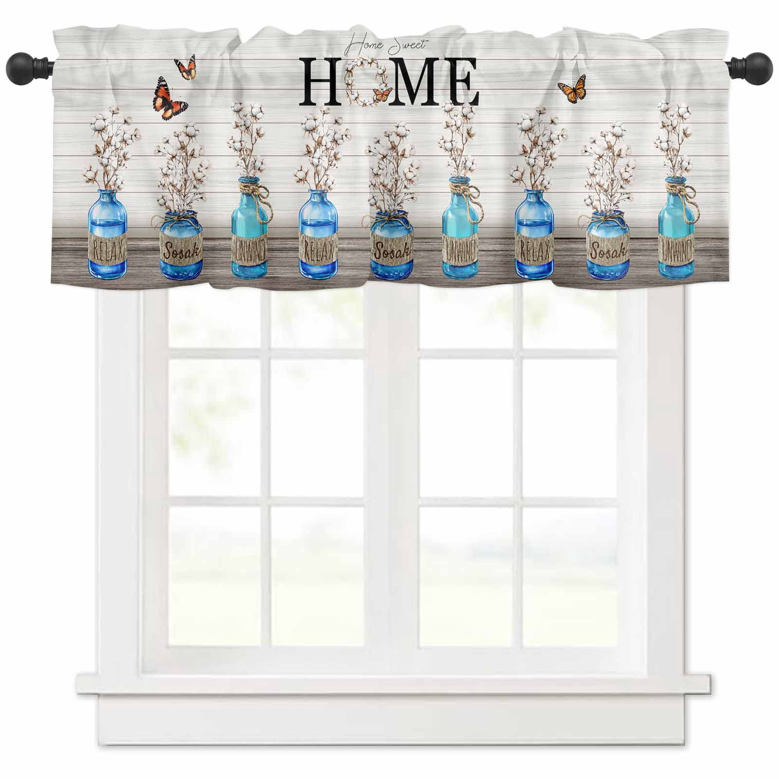 White Floral Valances for Windows Farmhouse Kitchen Curtains Valances ...