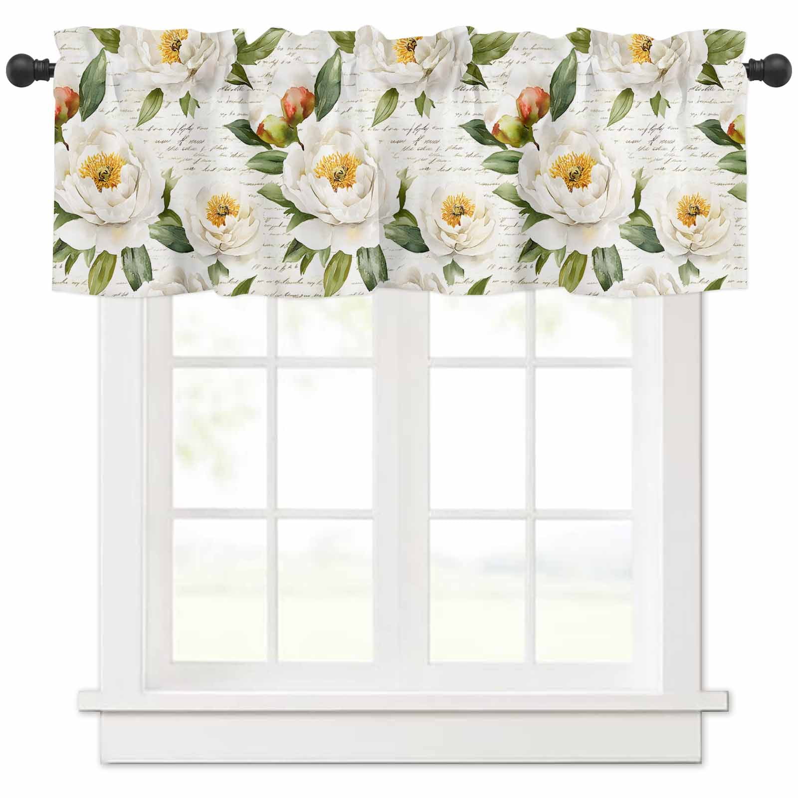 White Floral Valances for Windows Farmhouse Kitchen Curtains Valances ...