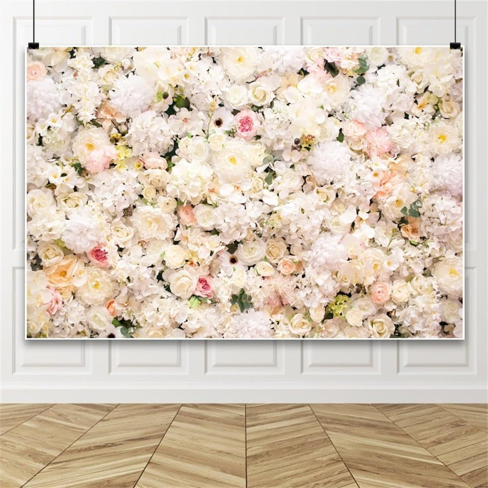White Floral Wall Backdrop for Photography Spring Light Pink and White ...