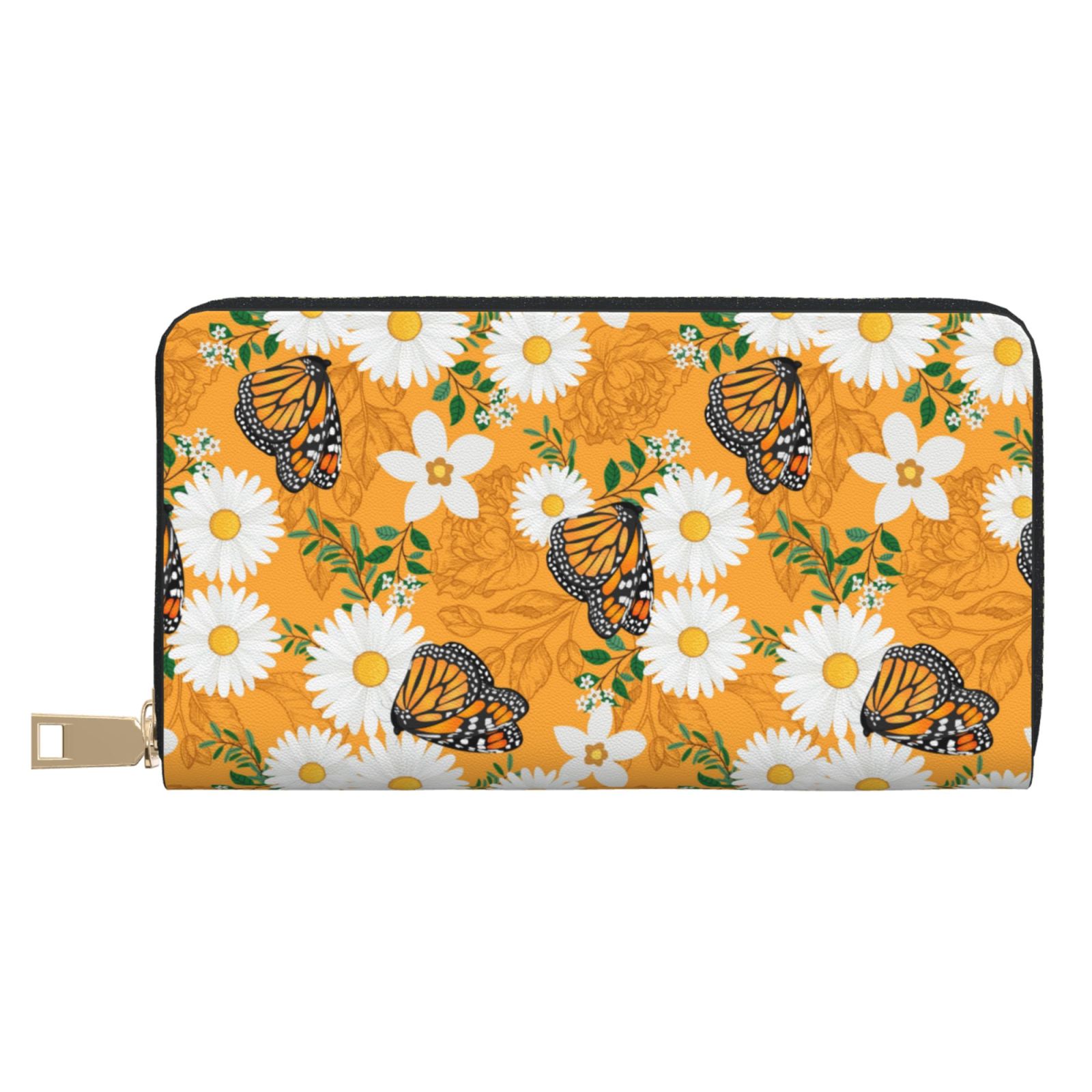 White Floral and Butterflies Wallet Women, Leather Bifold Multi Card ...