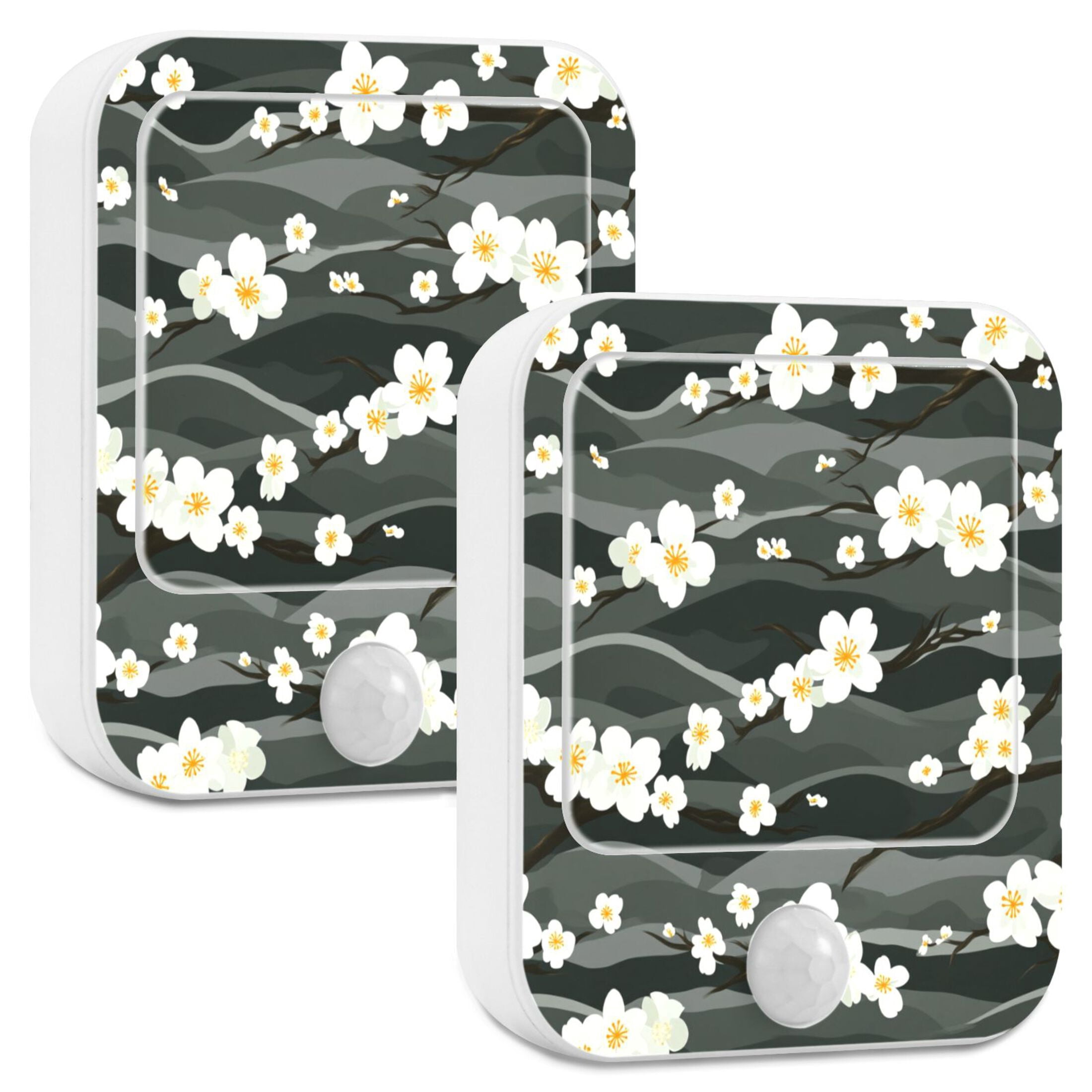 White Floral on Dark Waves 3-Mode Night Light with Adjustable ...