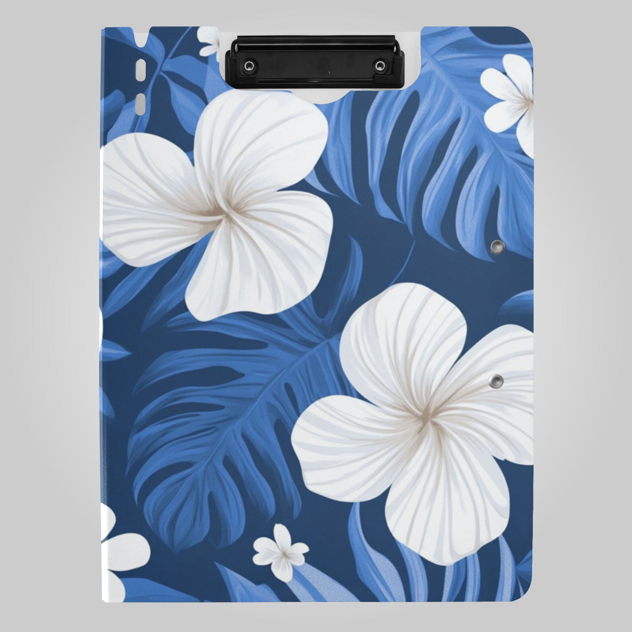 White Florals Blue Palm Leaves Hawaii Foldable Binder Folder Clipboard ...