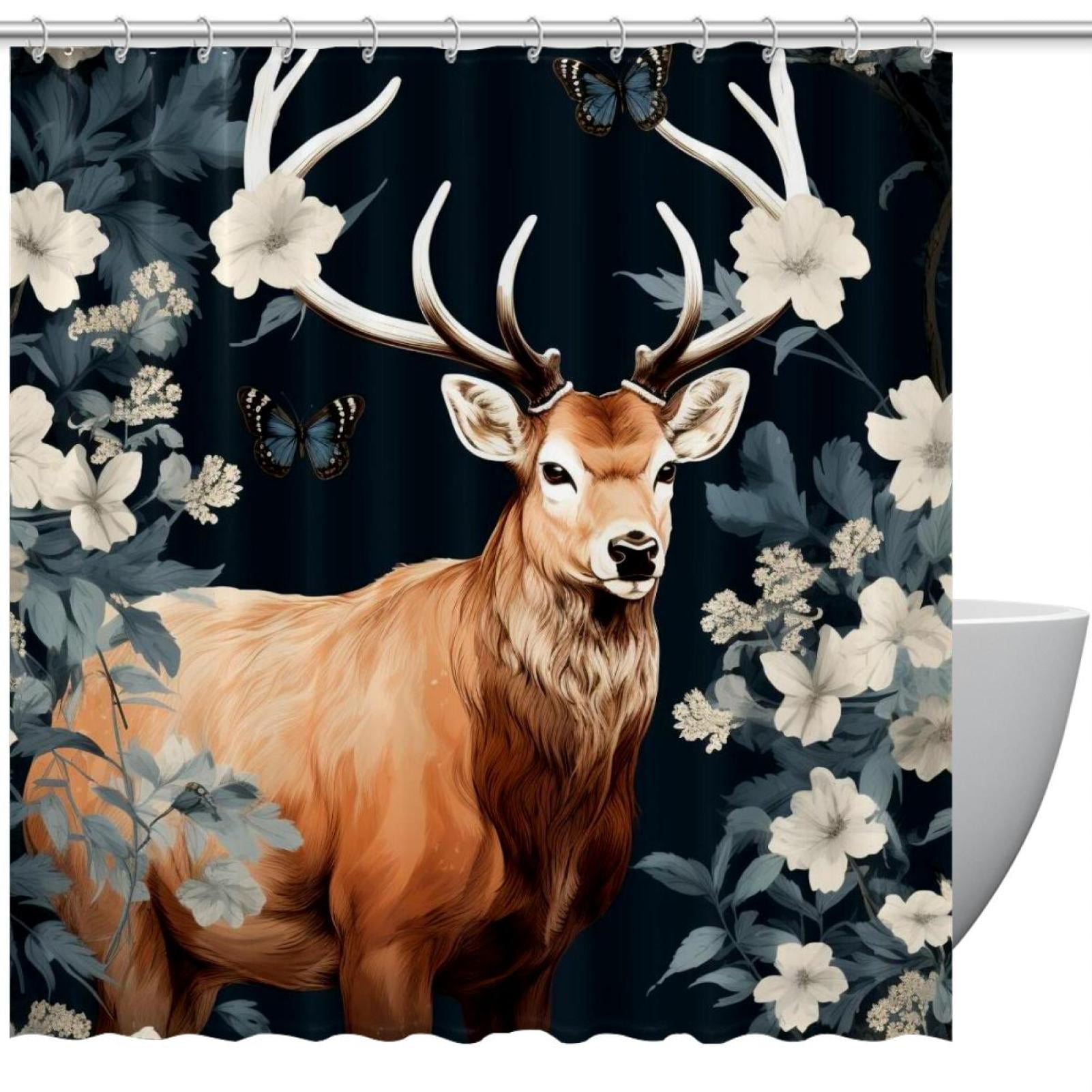 White Flower Aesthetics Deer Shower Curtain for Bathroom, Aesthetics ...