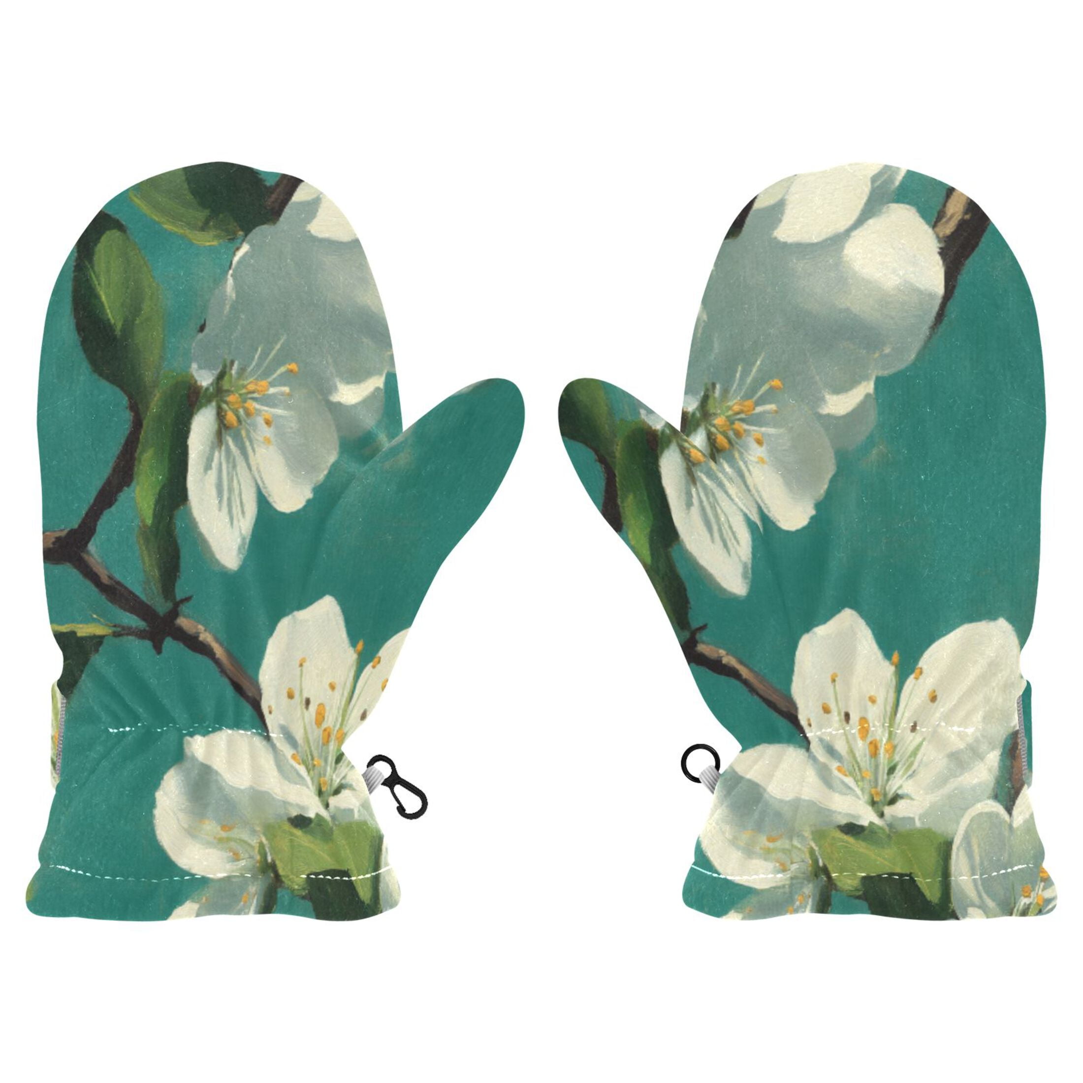 White Flower Details Witch Cauldron Pattern Cold Weather Mittens Cozy ...