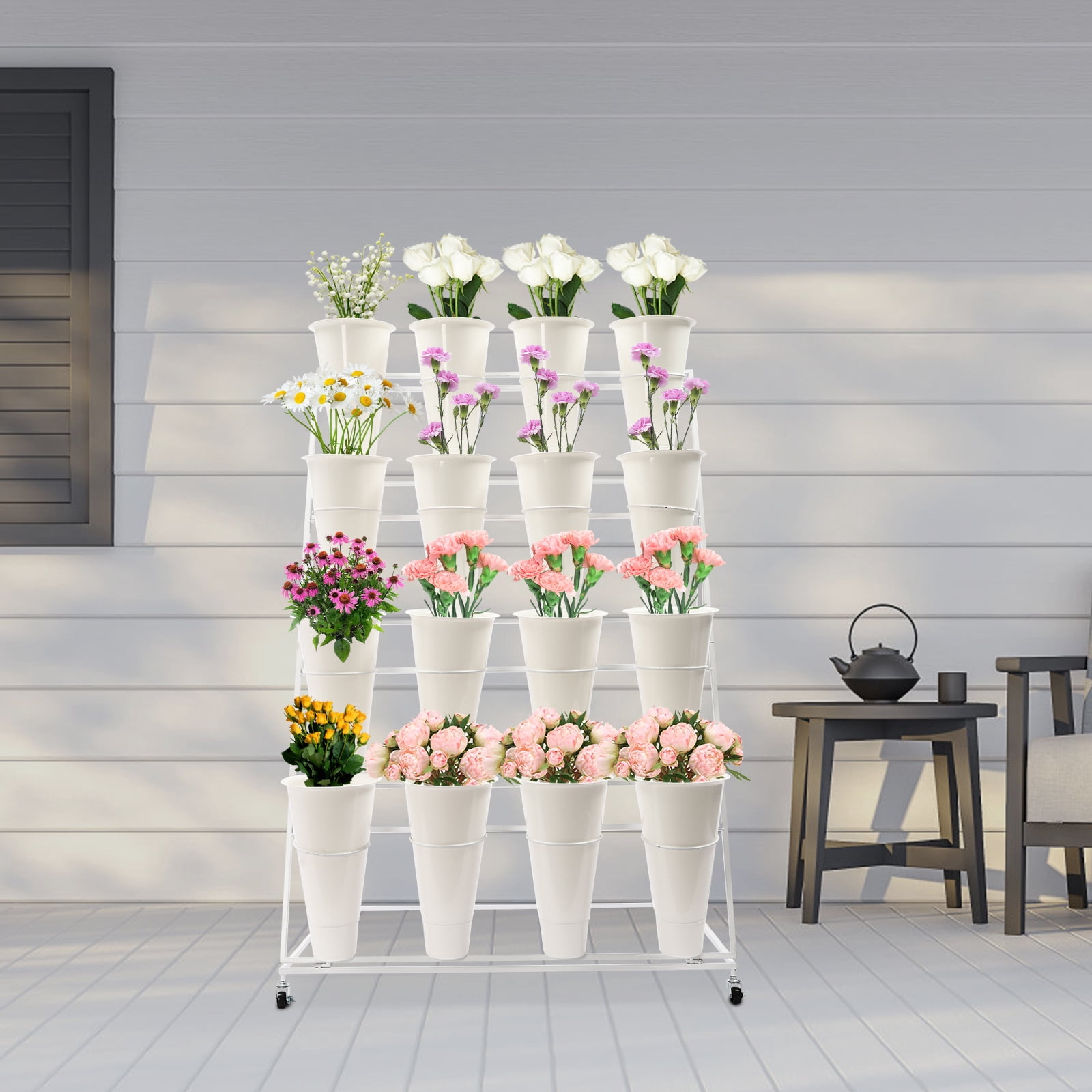White Flower Display Stand, Floor Standing 4-tier Flower Holder, Flower ...