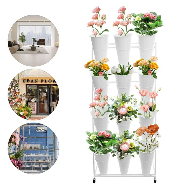 White Flower Display Stand, Trapezoid Shape 4-tier Flower Holder with ...