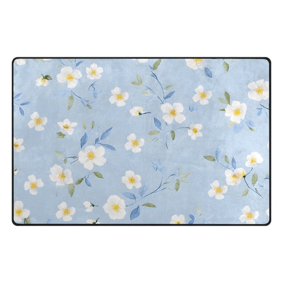 White Flower Memory Foam Area Rug 60"x39" Non Slip, Absorbent, Fade ...