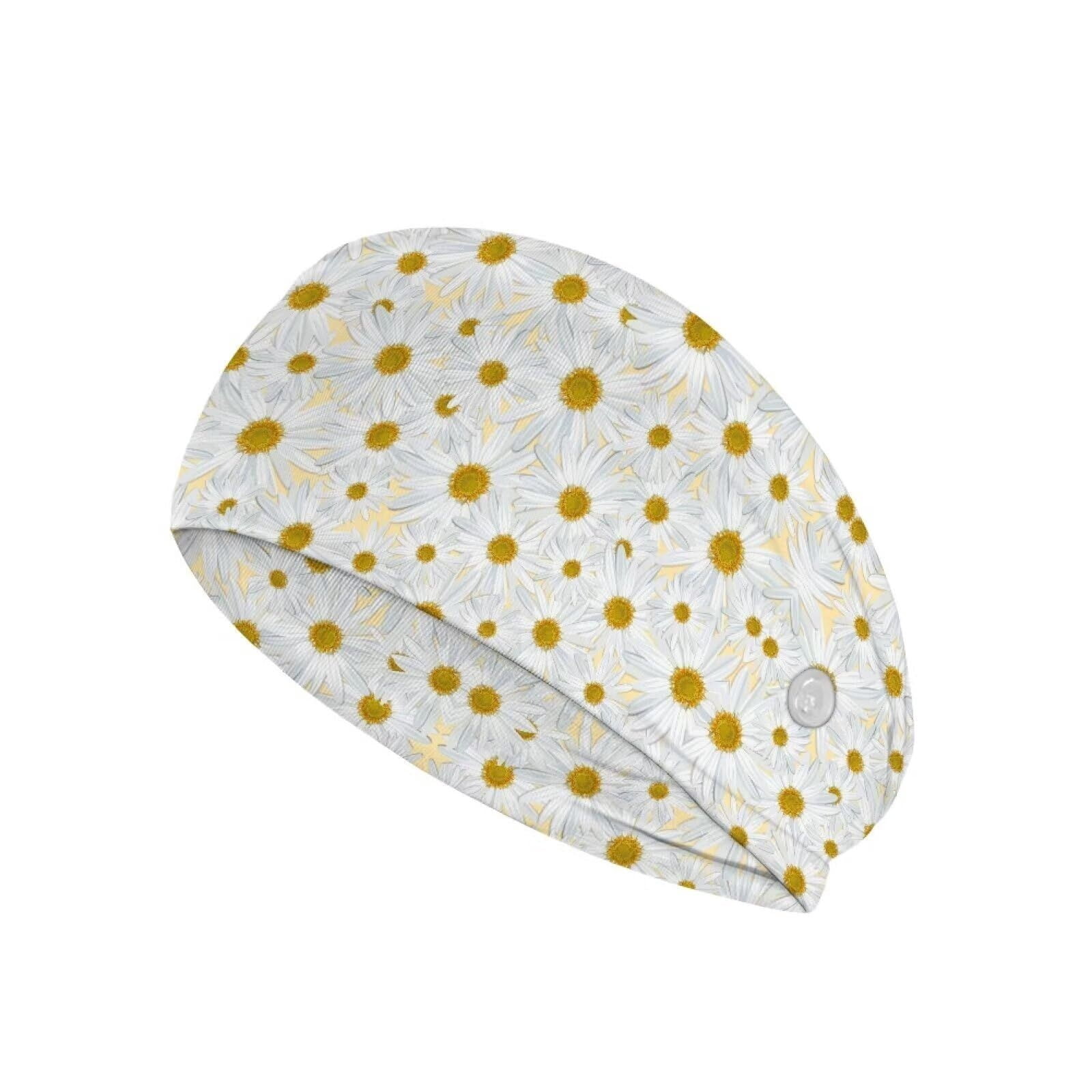 White Flower Nurse Button Headband Face Cover Holder, Elastic Hair ...