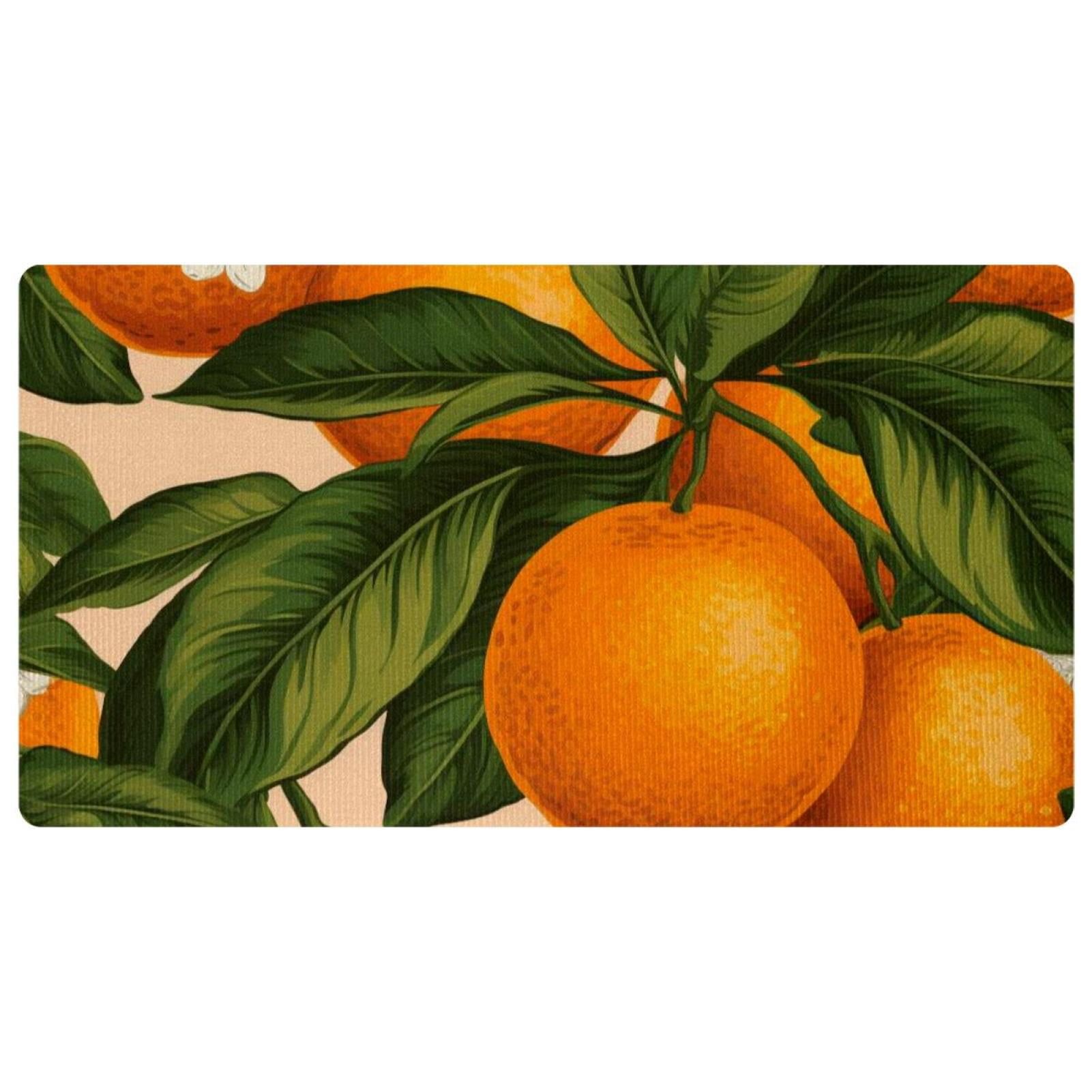 White Flower Orange Kitchen Mat,Cushioned Anti Fatigue Waterproof ...