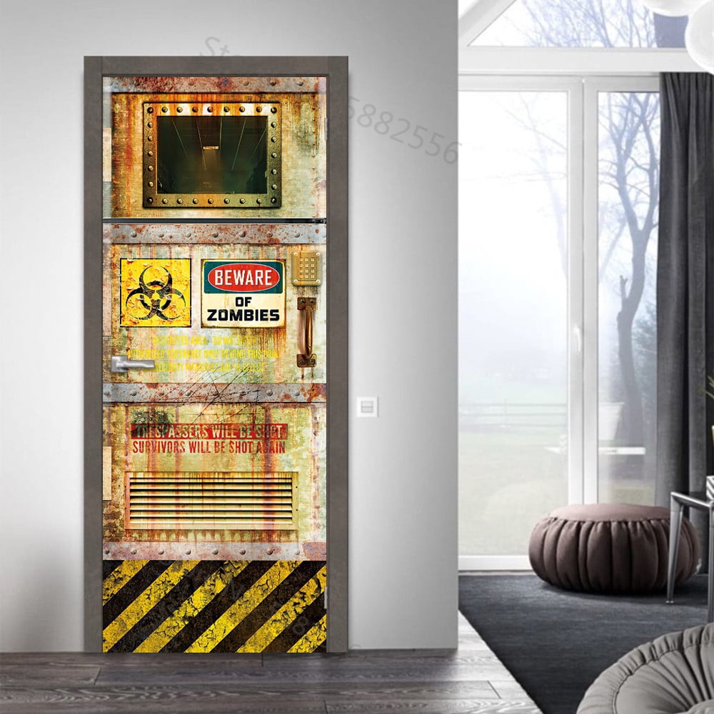 White Flower Pattern Door Sticker 3D Wallpaper Self Adhesive Removable ...