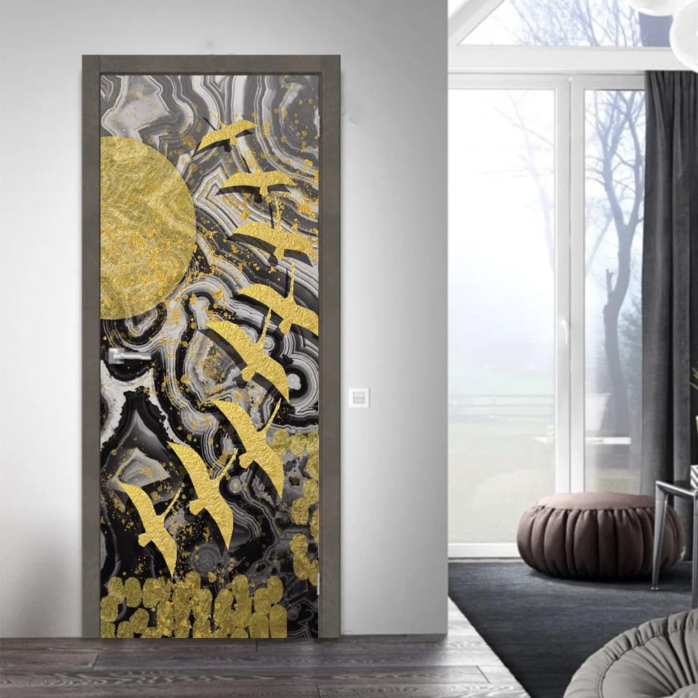 White Flower Pattern Door Sticker 3D Wallpaper Self Adhesive Removable ...