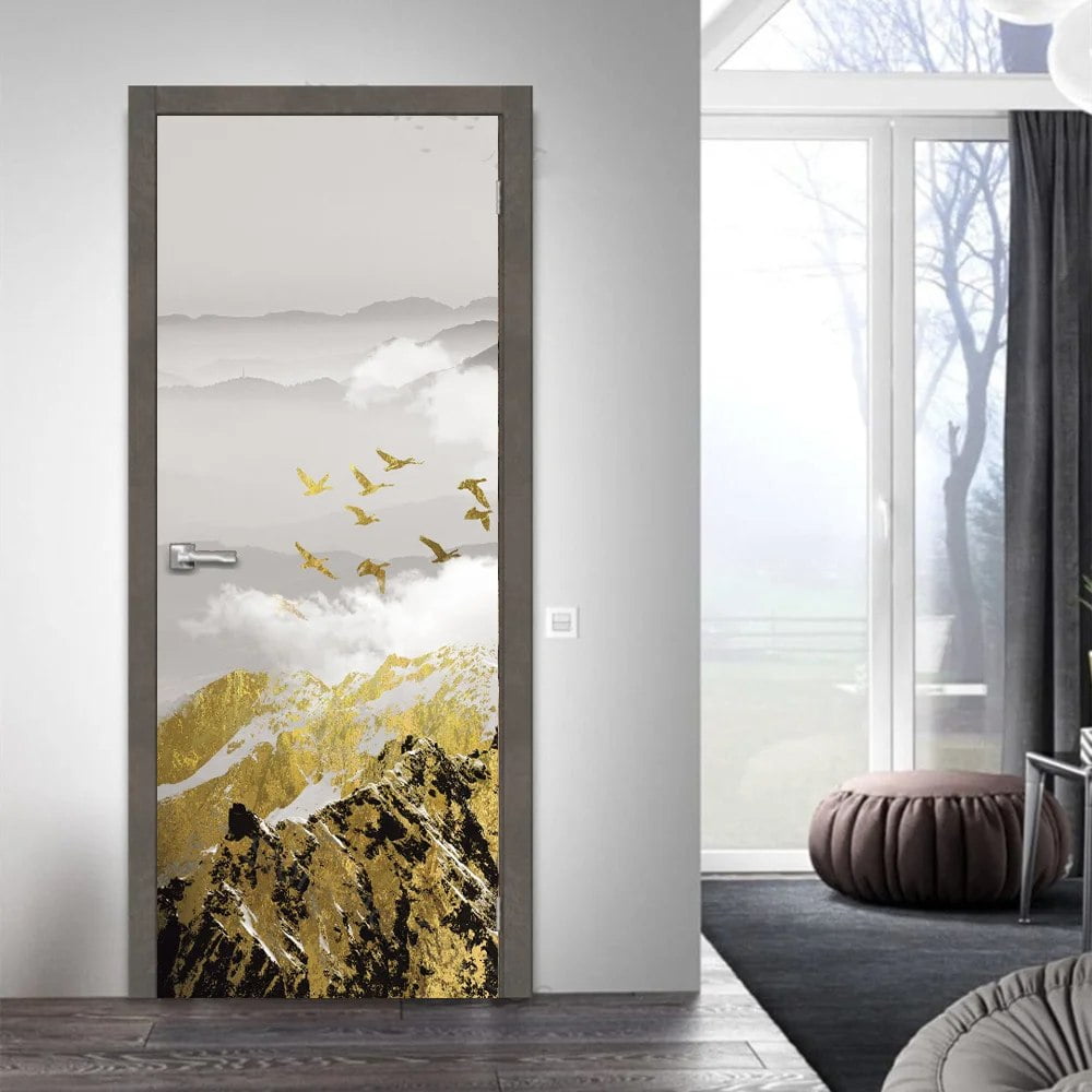 White Flower Pattern Door Sticker 3D Wallpaper Self Adhesive Removable ...