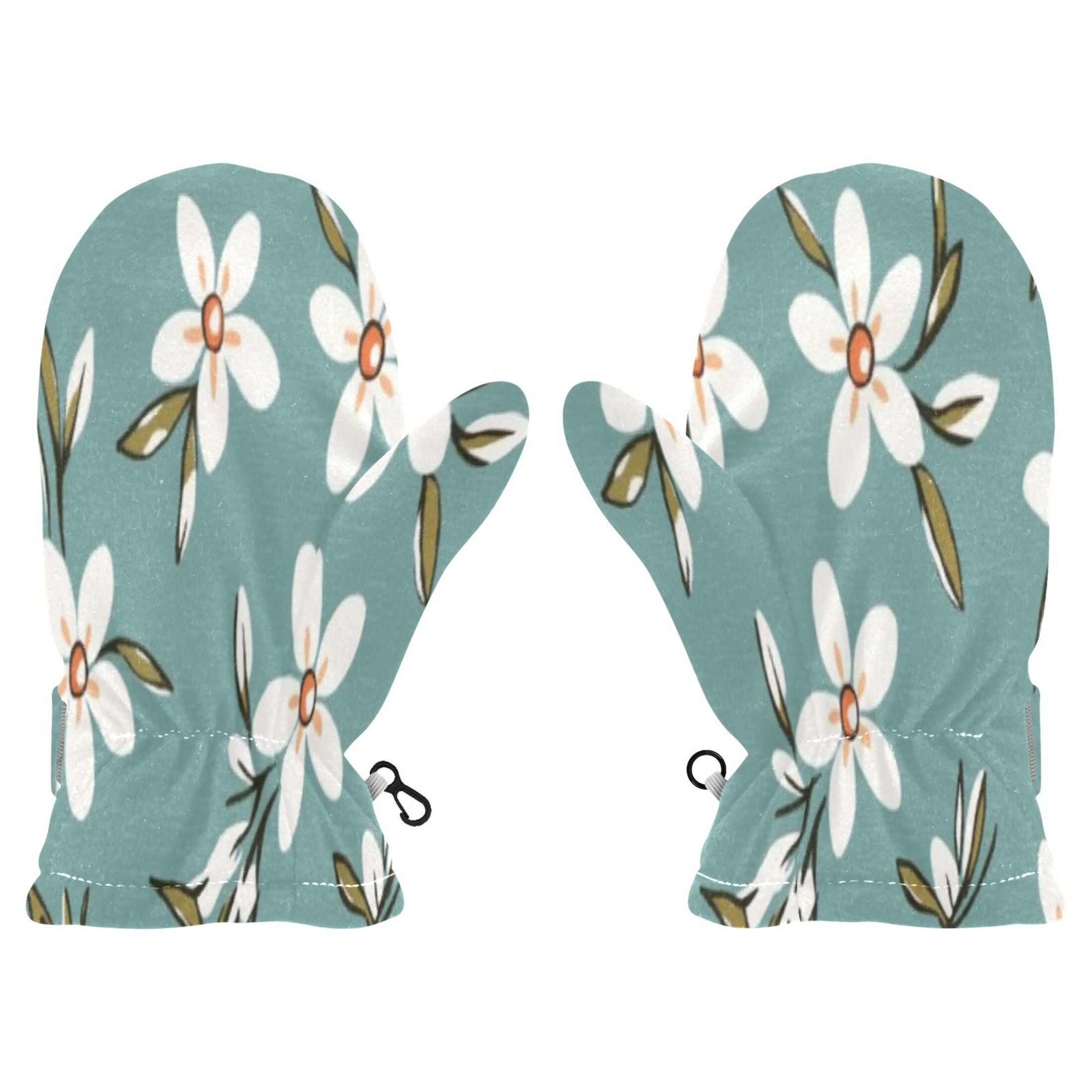 White Flower Pattern Witch Cauldron Pattern Cold Weather Mittens Cozy ...