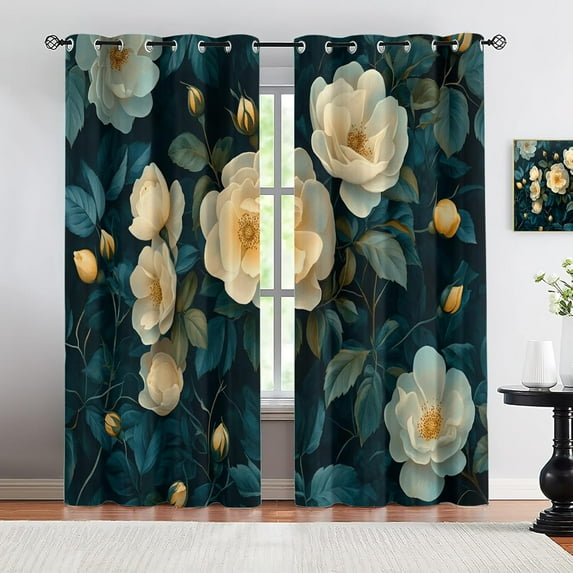 White Flowers Blackout Curtains for Girls Boys Home Decor, Boho Flowers ...