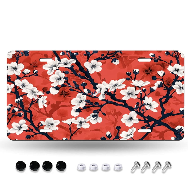 White Flowers on Cherry Blossoms Against Orange Background License ...