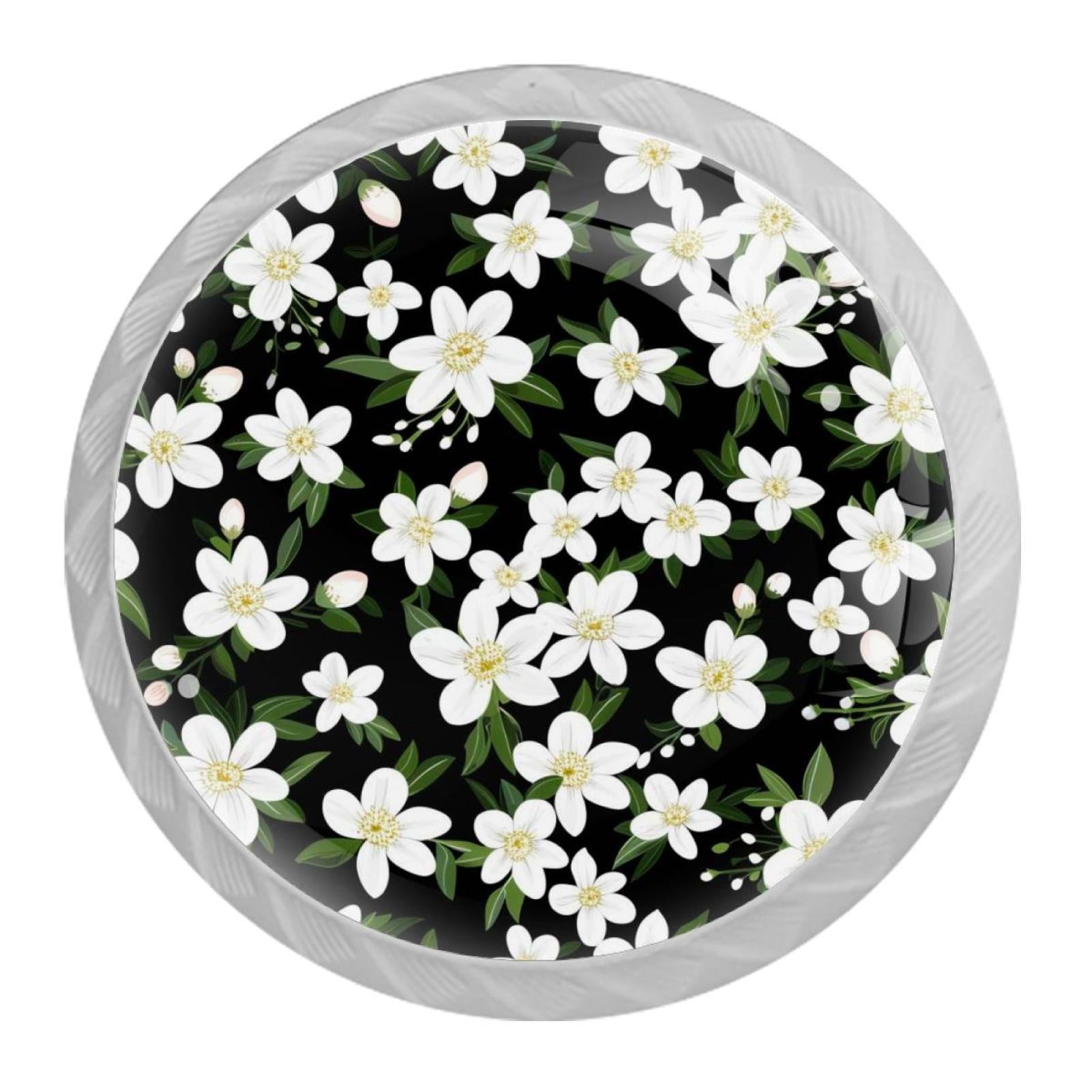 White Flowers Custom Drawer Knobs - Cabinet Knobs ABS Glass Drawer ...