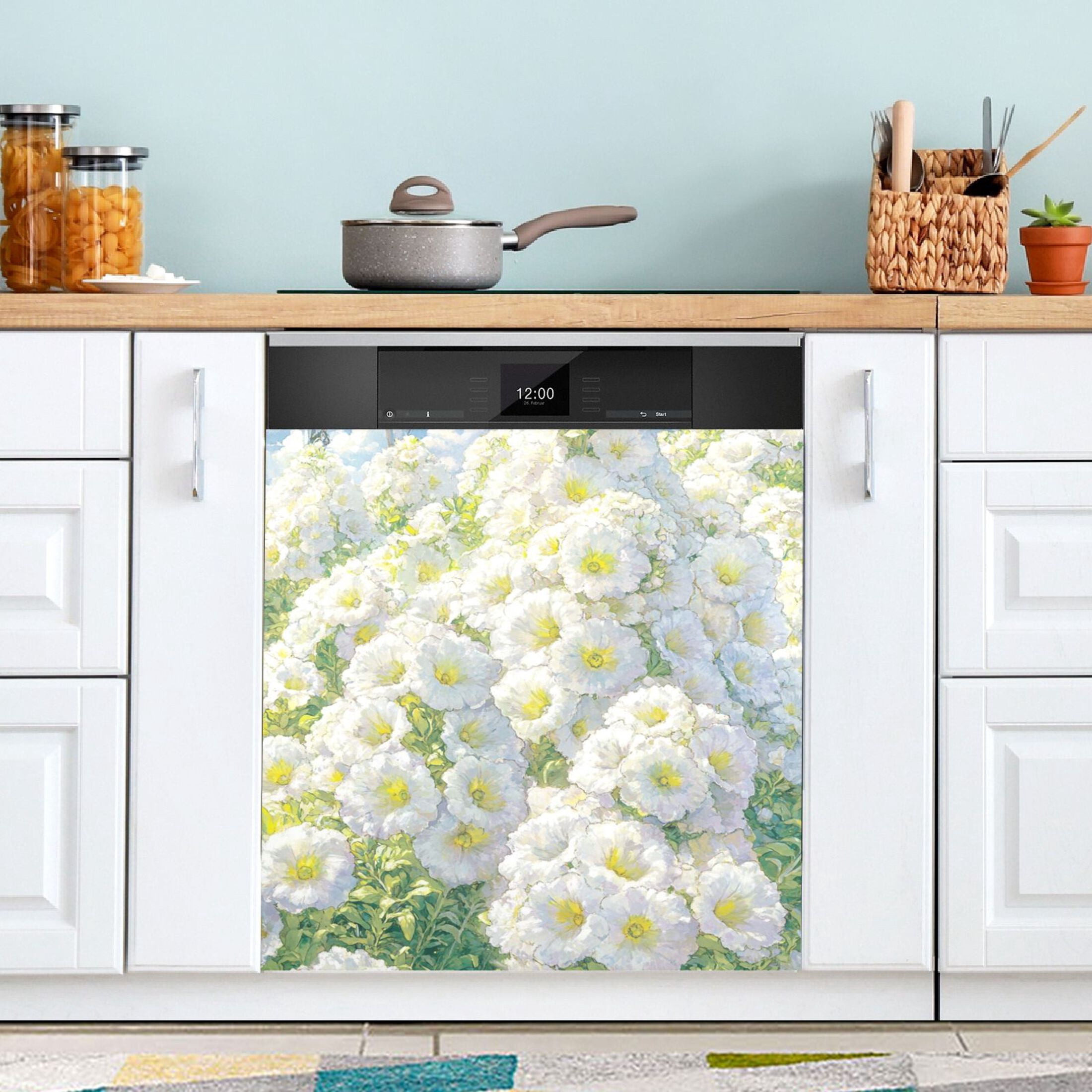 White Flowers Dishwasher Magnet Cover Reuseable Refrigerator Magnet ...