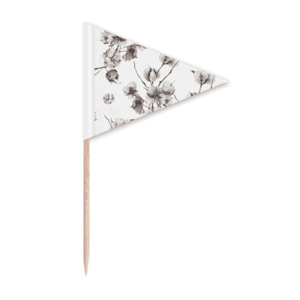 White Flowers Drawing Art Toothpick Triangle Cupcake Toppers Flag ...