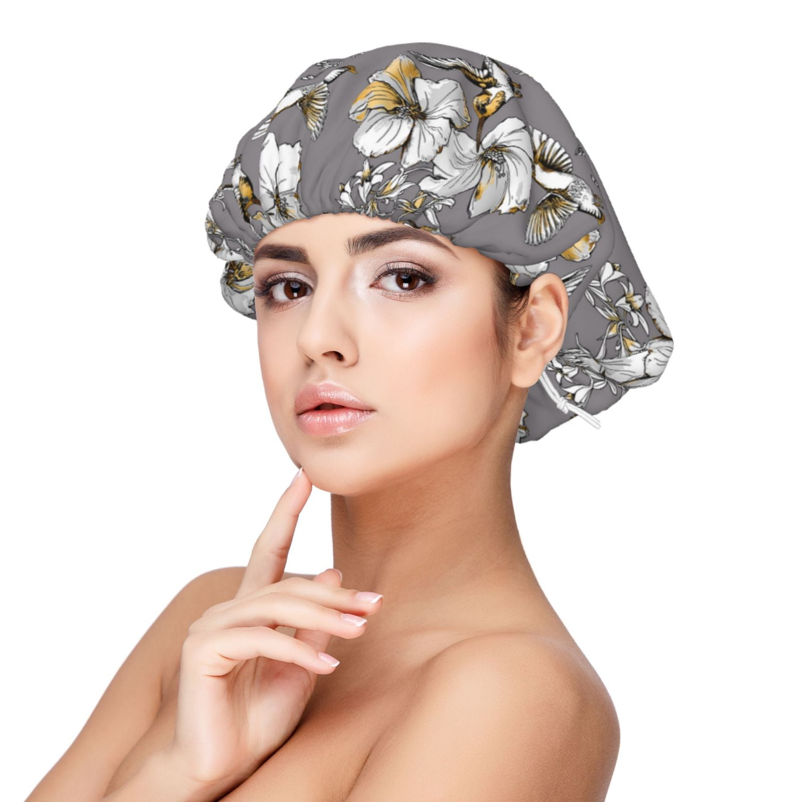 White Flowers Hummingbird Gray Silk Bonnet for Sleeping Women Men, Soft ...