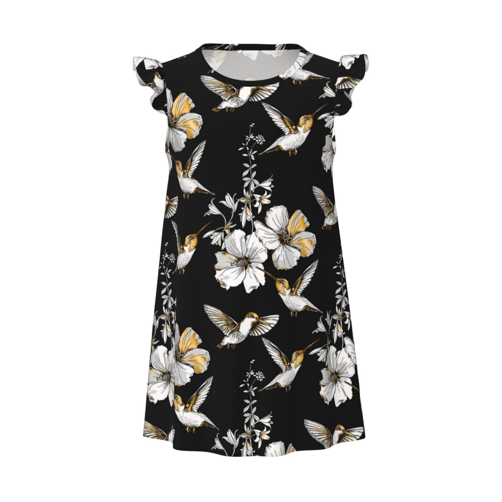 White Flowers Hummingbirds Girls Nightgowns, Short Sleeves Dress Girls ...