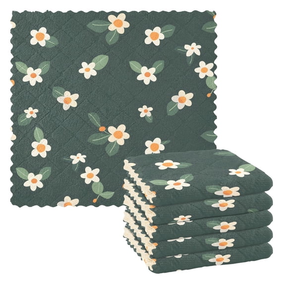 White Flowers Kitchen Cloth Dish Towels for Drying Washing Absorbent ...