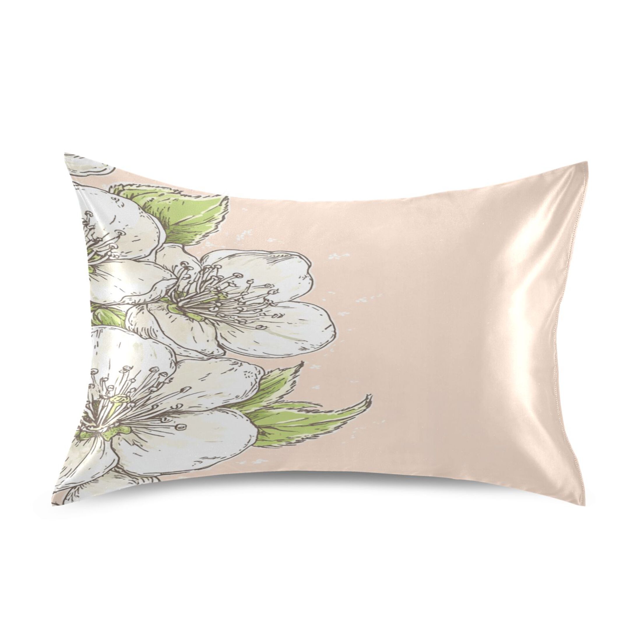 White Flowers Satin Pillowcase 20''x26'' Double-Sided Print Soft ...