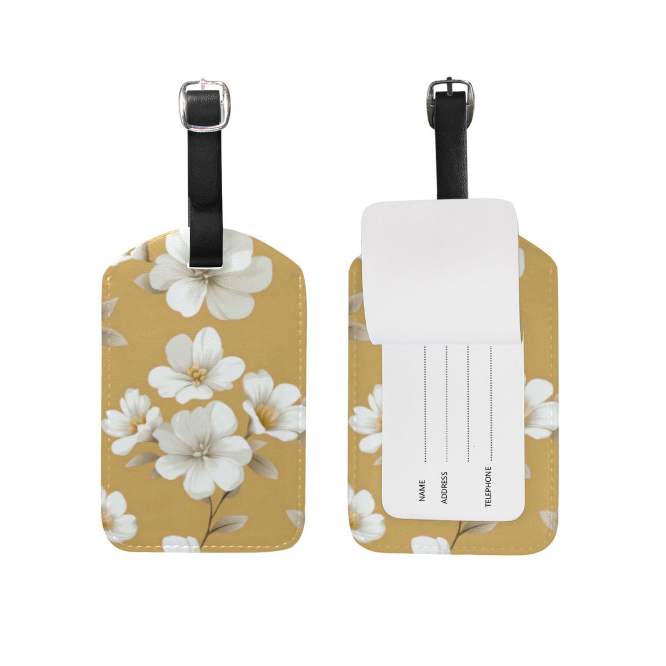 White Flowers Vector Luggage Tags PU Leather Name ID Labels for ...