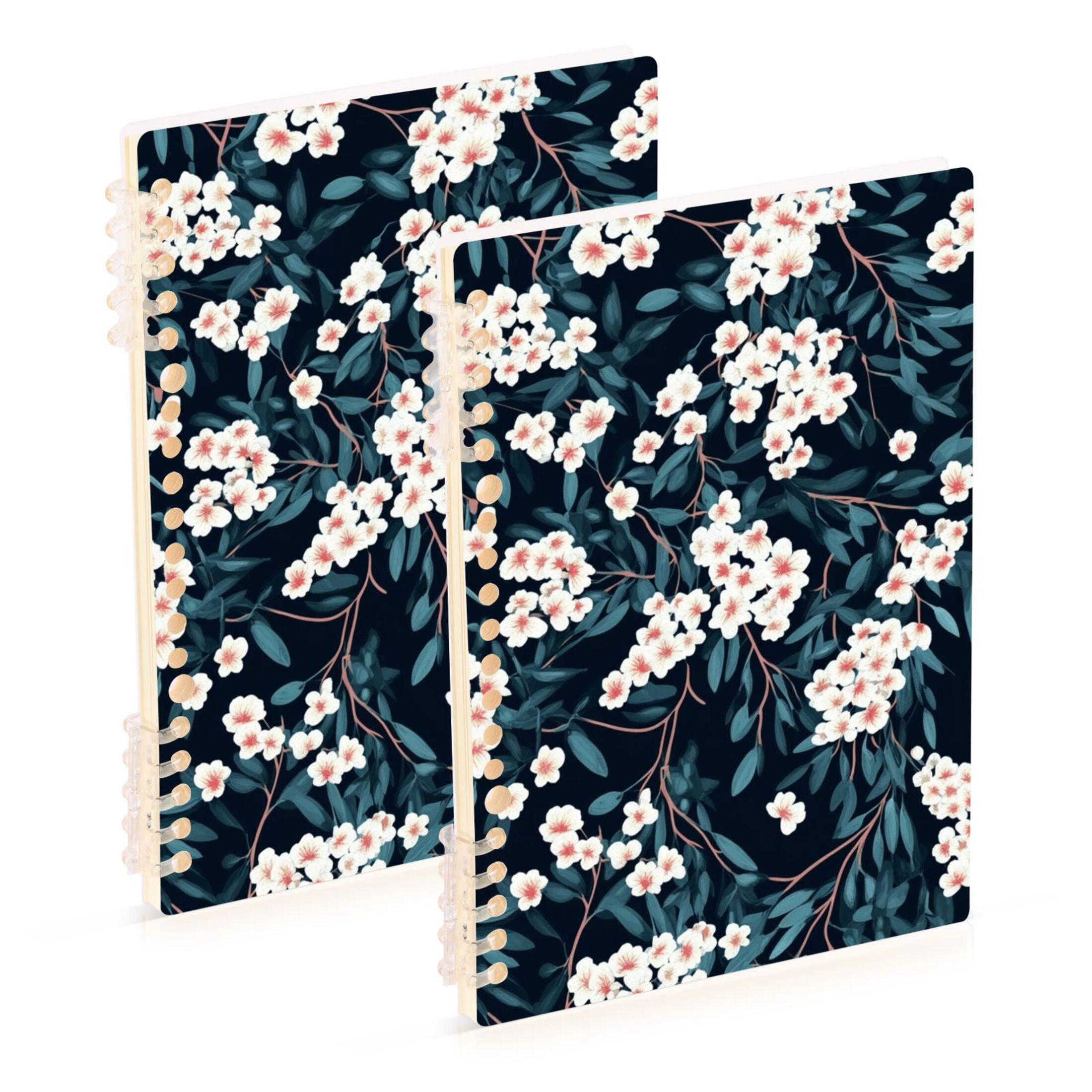 White Flowers and Blue Leaves Lined Spiral Journal Notebook 60 Pages A5 ...