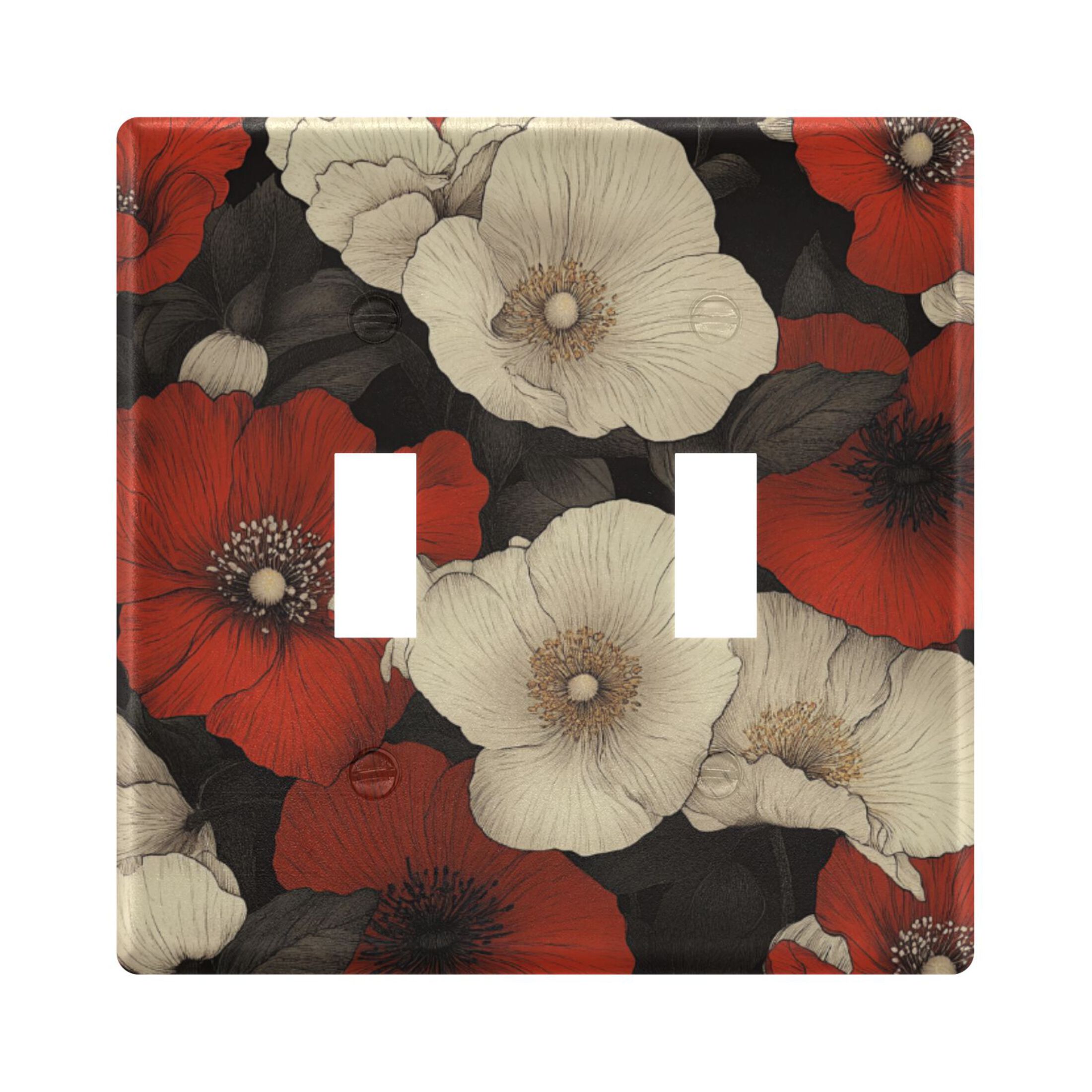 White Flowers and Red Flowers Light Switch Cover Decorative 2 Gang Wall ...