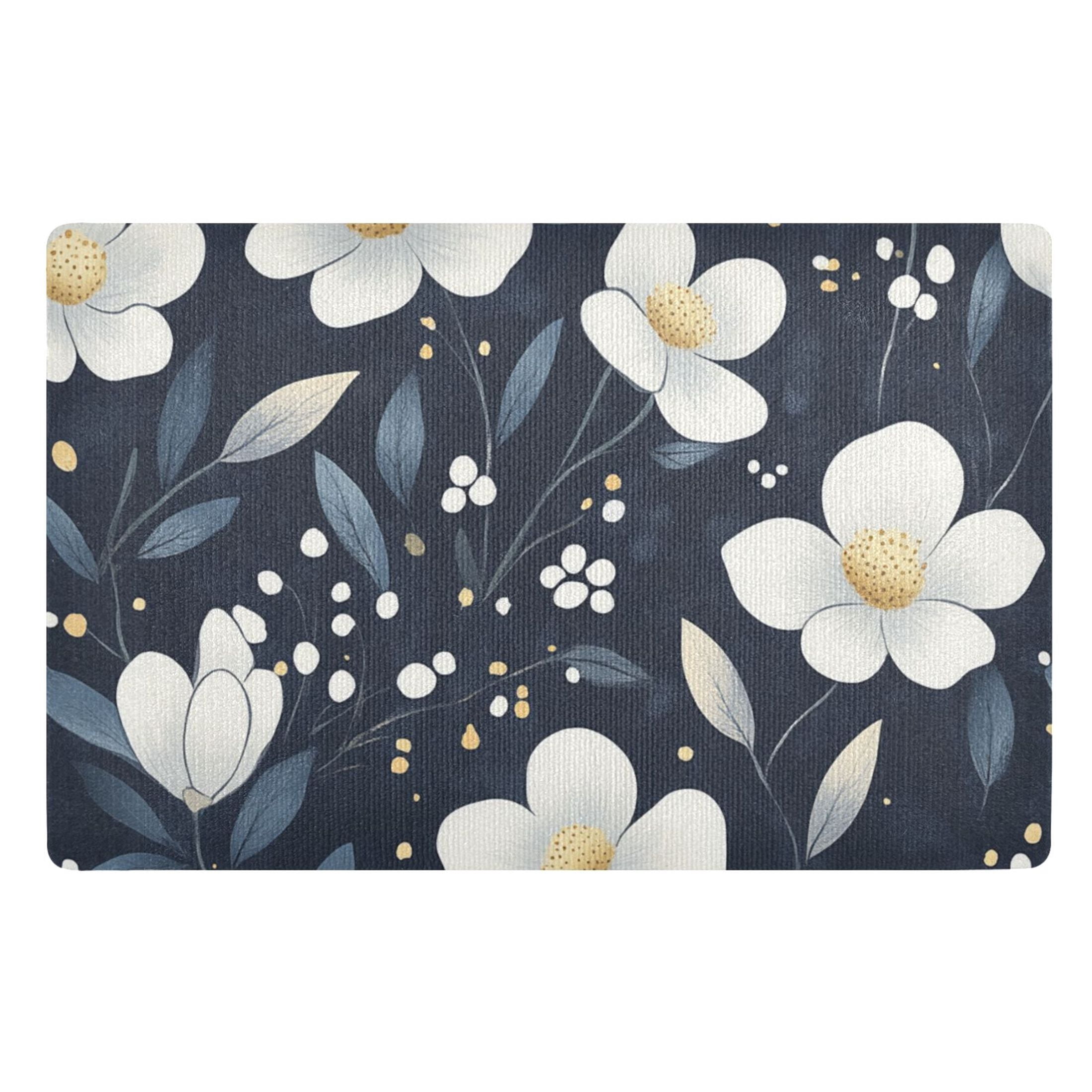 White Flowers on Dark Floor Door Mat Outdoor Indoor for Home Entrance ...
