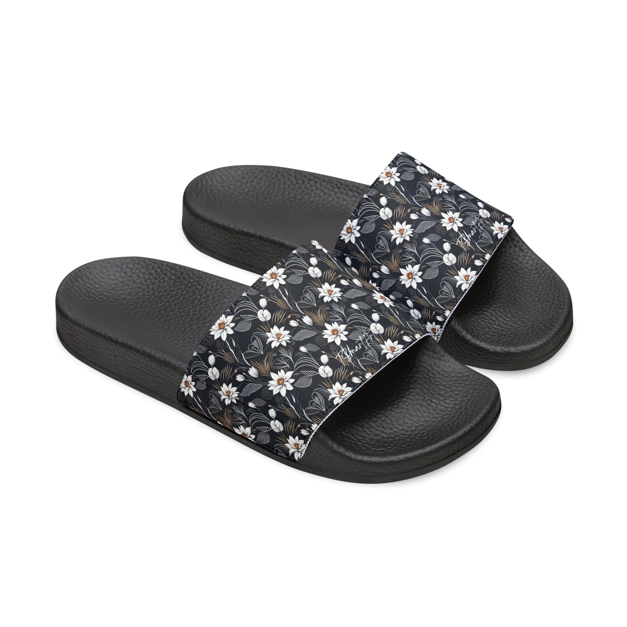 White Flowery Women's black slide sandals from TSmartArt @ Walmart ...