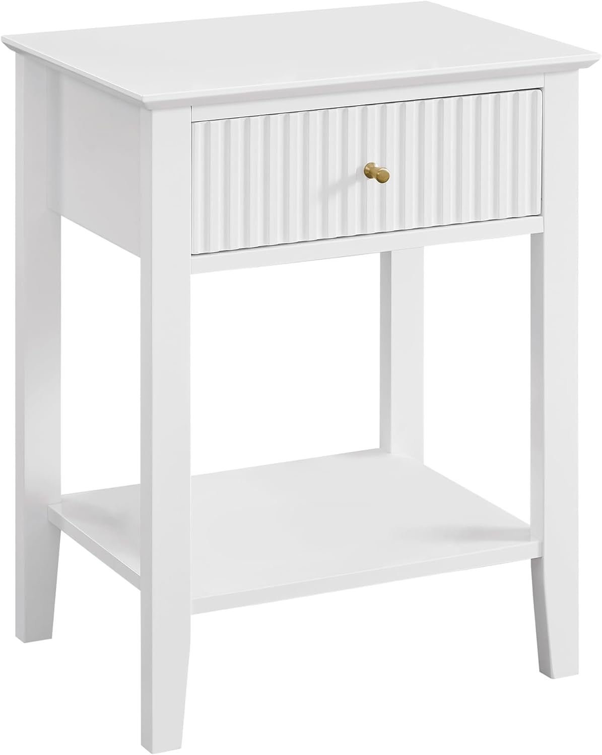 White Fluted Nightstand, 24" H Small Bed Side Table Bedroom, 1 Drawer ...