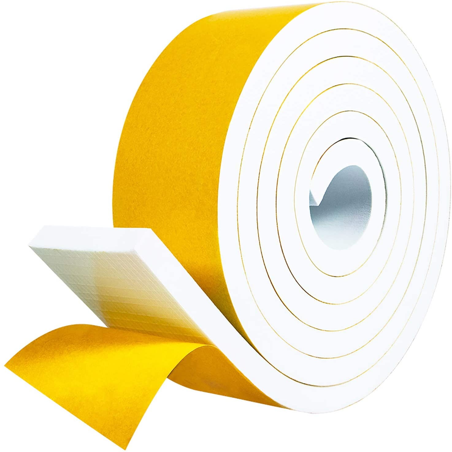 White Foam Weather Stripping, 2 Inch Wide X 3/8 Inch Thick, Adhesive Neoprene Rubber Foam Tape ...