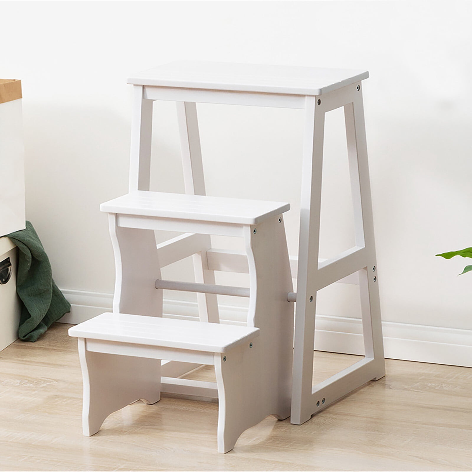White Folding Library Ladder Chair Lightweight Portable Multifunctional ...