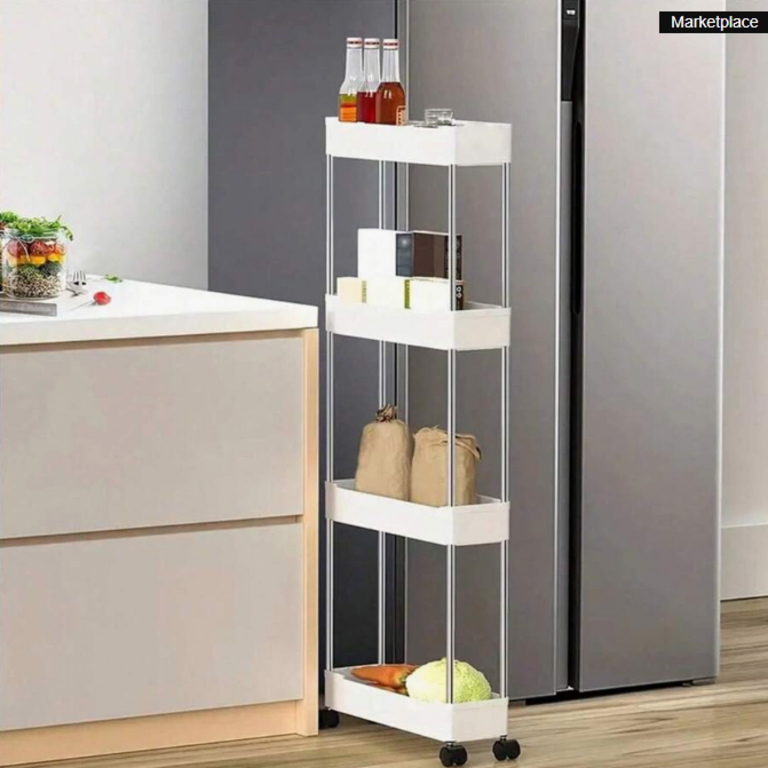 White Four Layers (small) Kitchen Storage Rack, Freestanding Mobile ...
