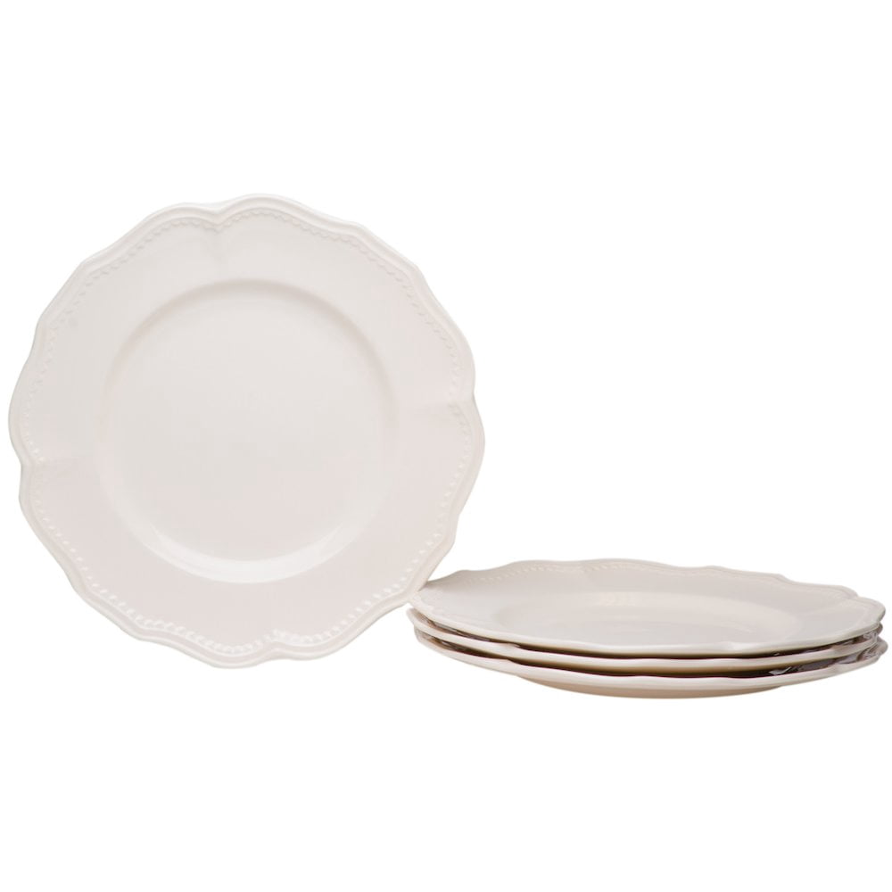 White Four Piece Scallop Stoneware Service For Four Dinner Plate Set ...