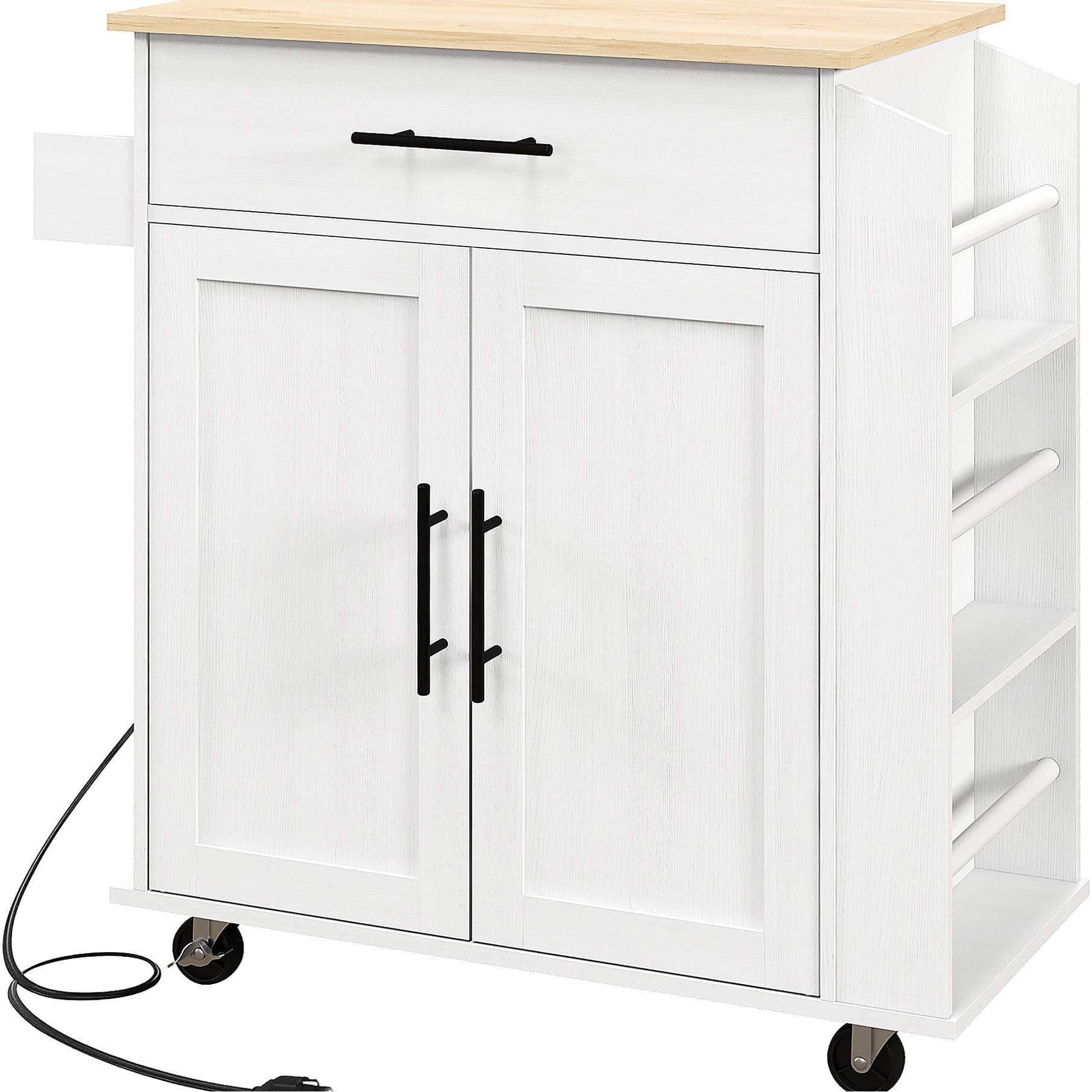 White - Four - wheel design - Kitchen mobility - Move the cart easily ...