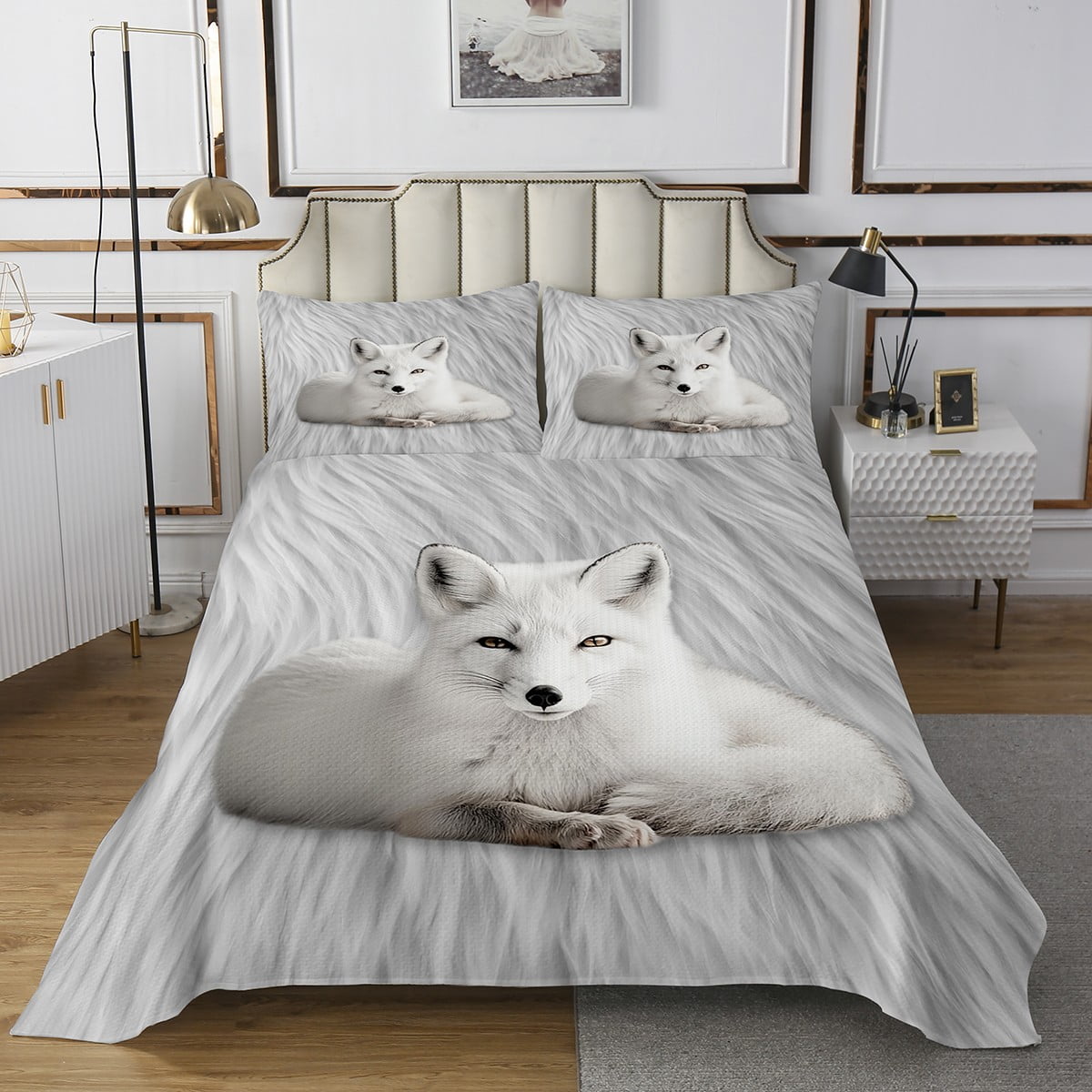 White Fox Bed Set Set,White Fox Bedspread Set,Animal Bedspread Sets ...