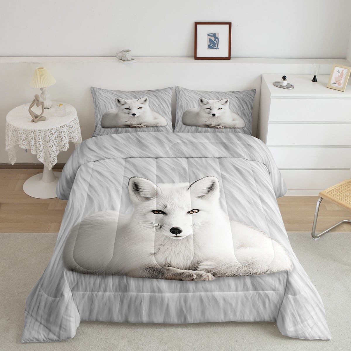 White Fox Comforter Set,White Fox Bedding Set,Animal Bedding Comforter ...