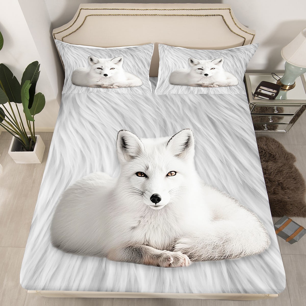 White Fox Fitted Sheet,White Fox Bed Sheets,Animal Sheets,Jungle ...