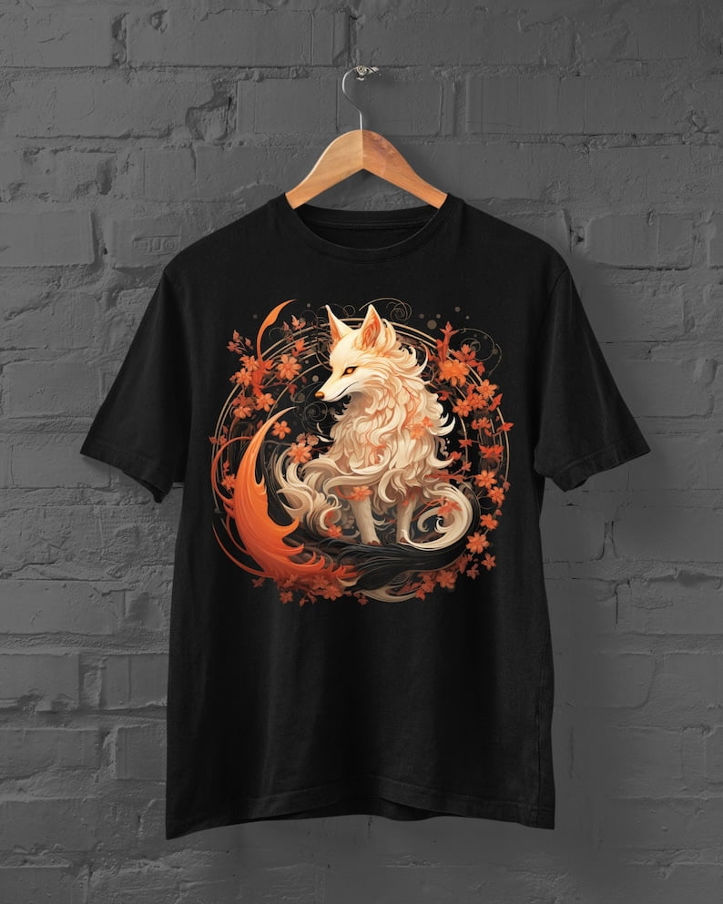 White Fox T-Shirt Japanese Fox Spirit Harajuku Anime Streetwear Cute ...